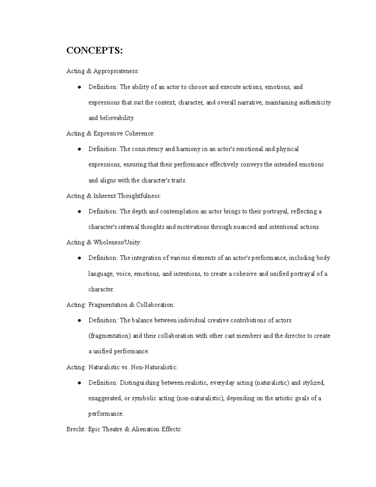 Cinema 1000 Quiz 3 Study Guide - CONCEPTS: Acting & Appropriateness: Definition: The ability ...
