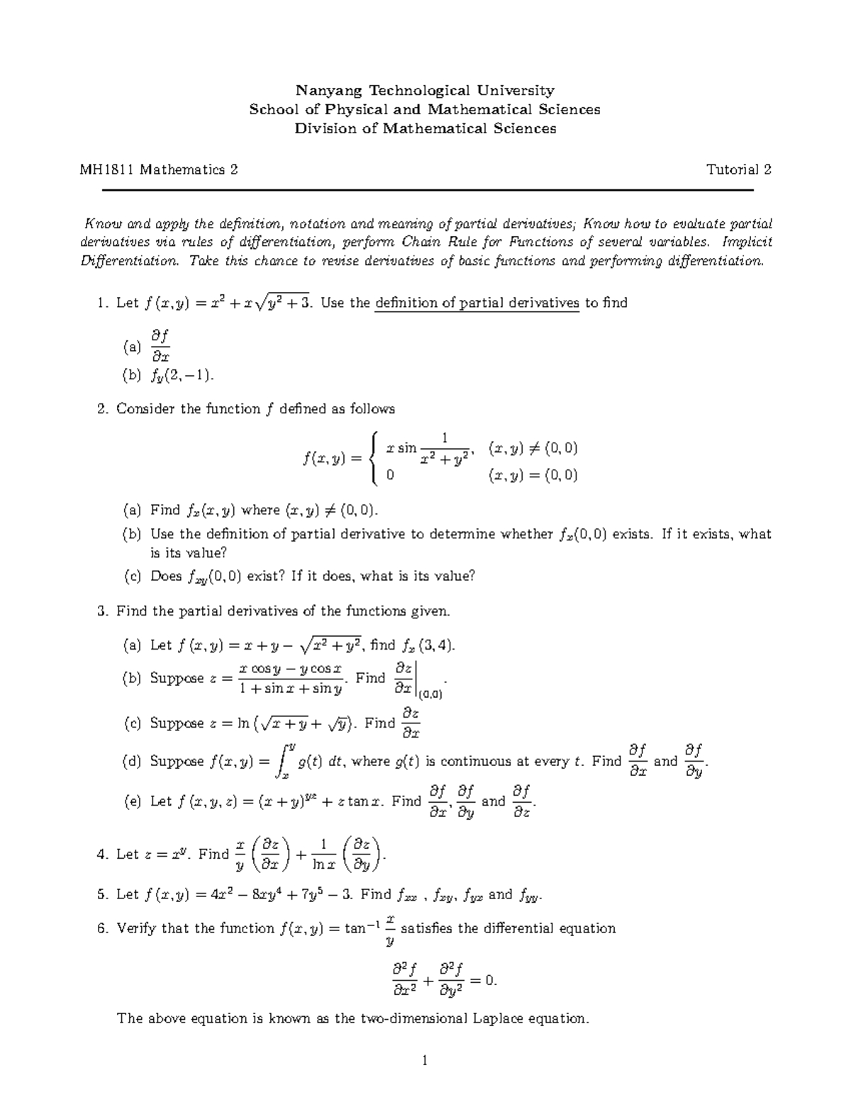 MH1811 Tutorial 2 Solution - Nanyang Technological University School of ...
