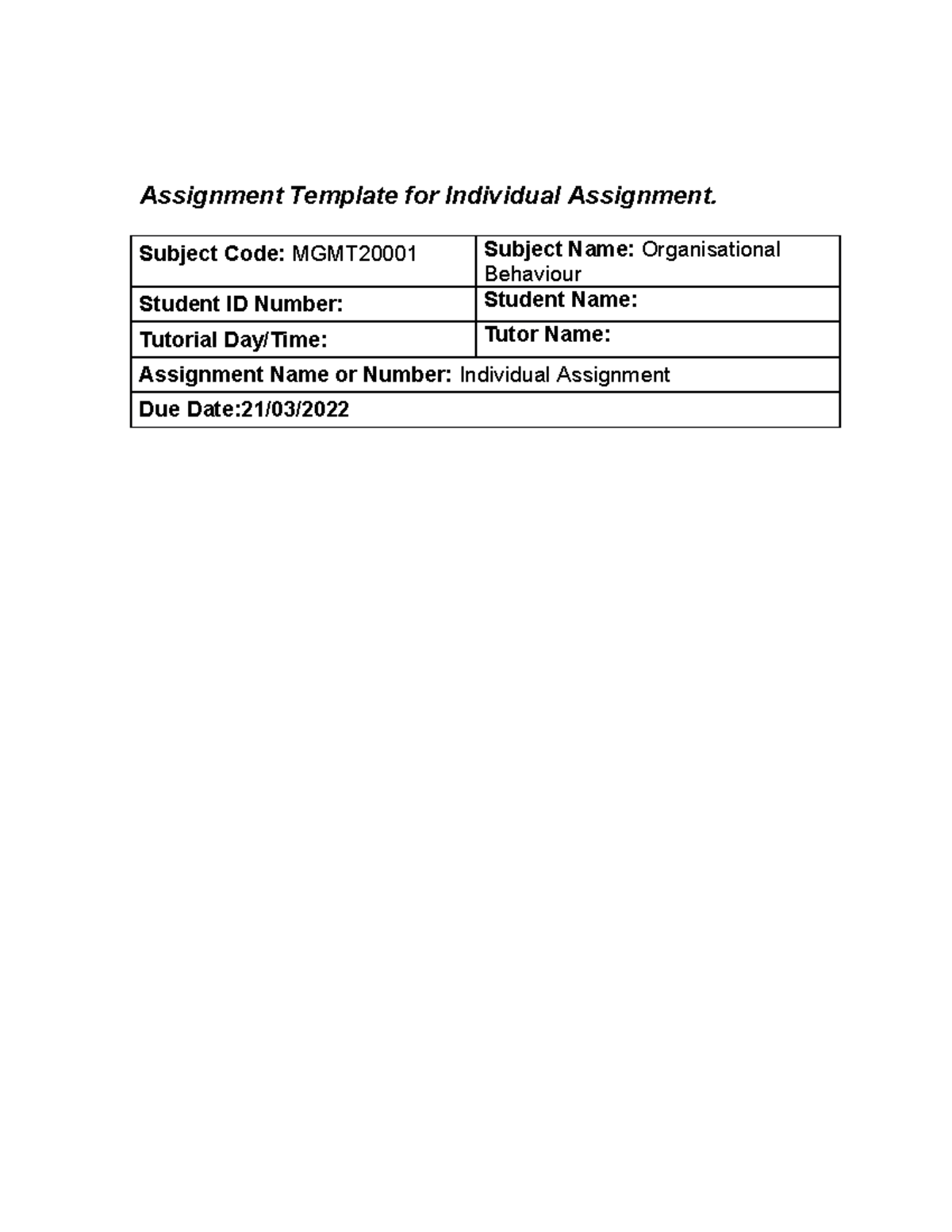 OB Assignment 1 copy - Assignment Template for Individual Assignment ...