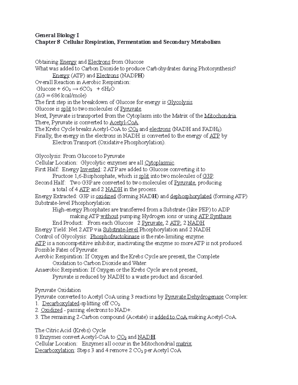 Chapter 8 Answers - Fill in the blank notes complete - General Biology ...