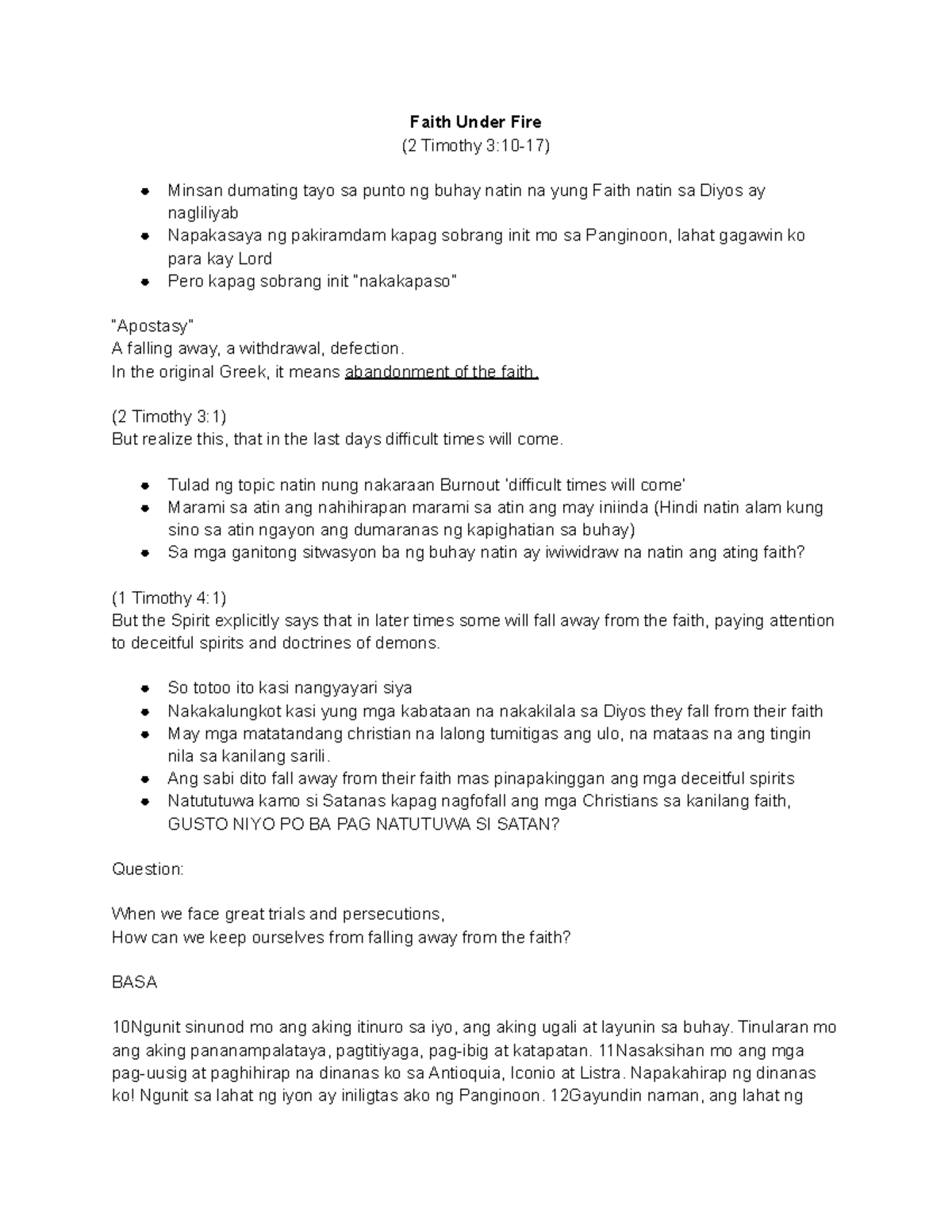 2 Timothy 3 10-17 - sghe - Faith Under Fire (2 Timothy 3:10-17) Minsan ...