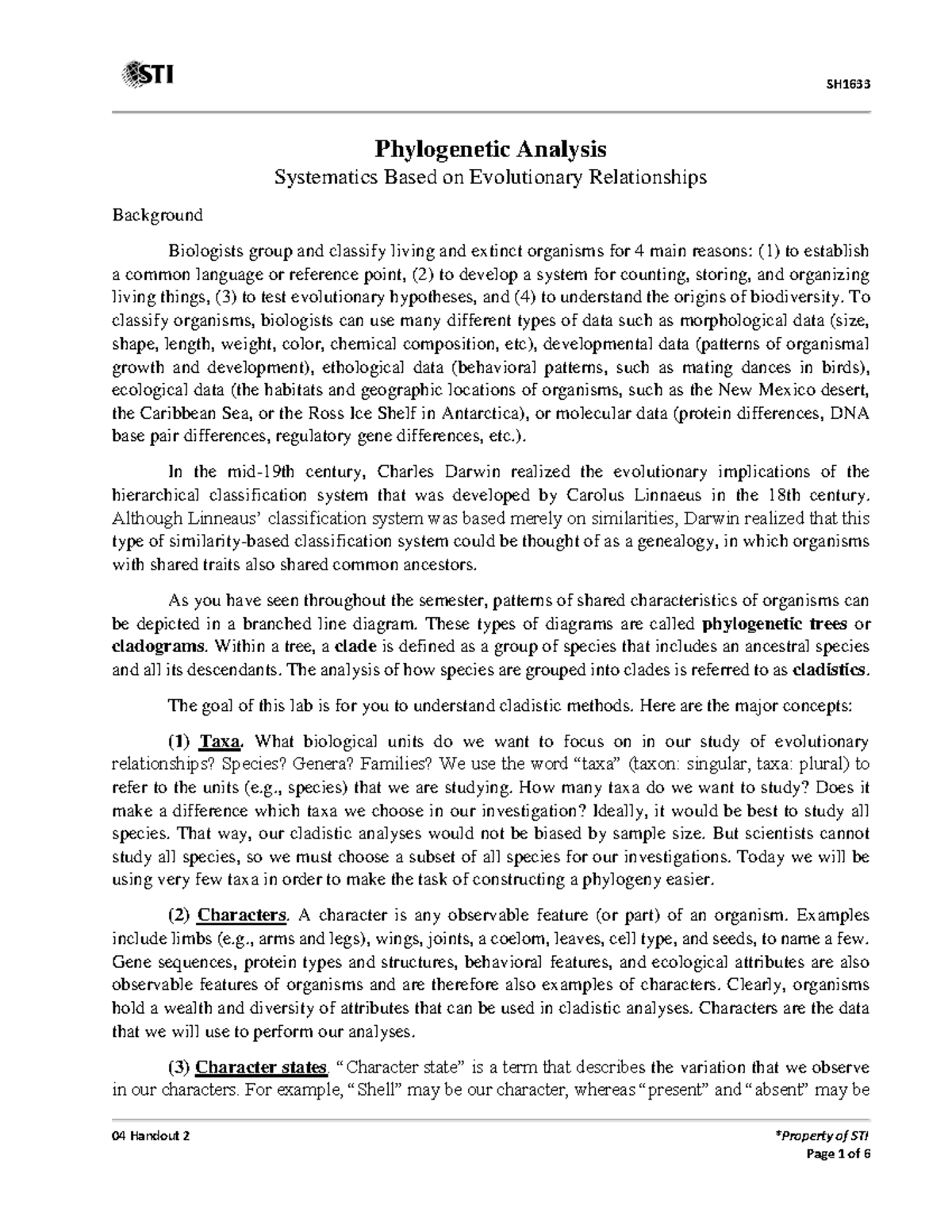 04 Handout 2 - Phylogenetic Analysis - 04 Handout 2 *Property of STI Phylogenetic Analysis - Studocu