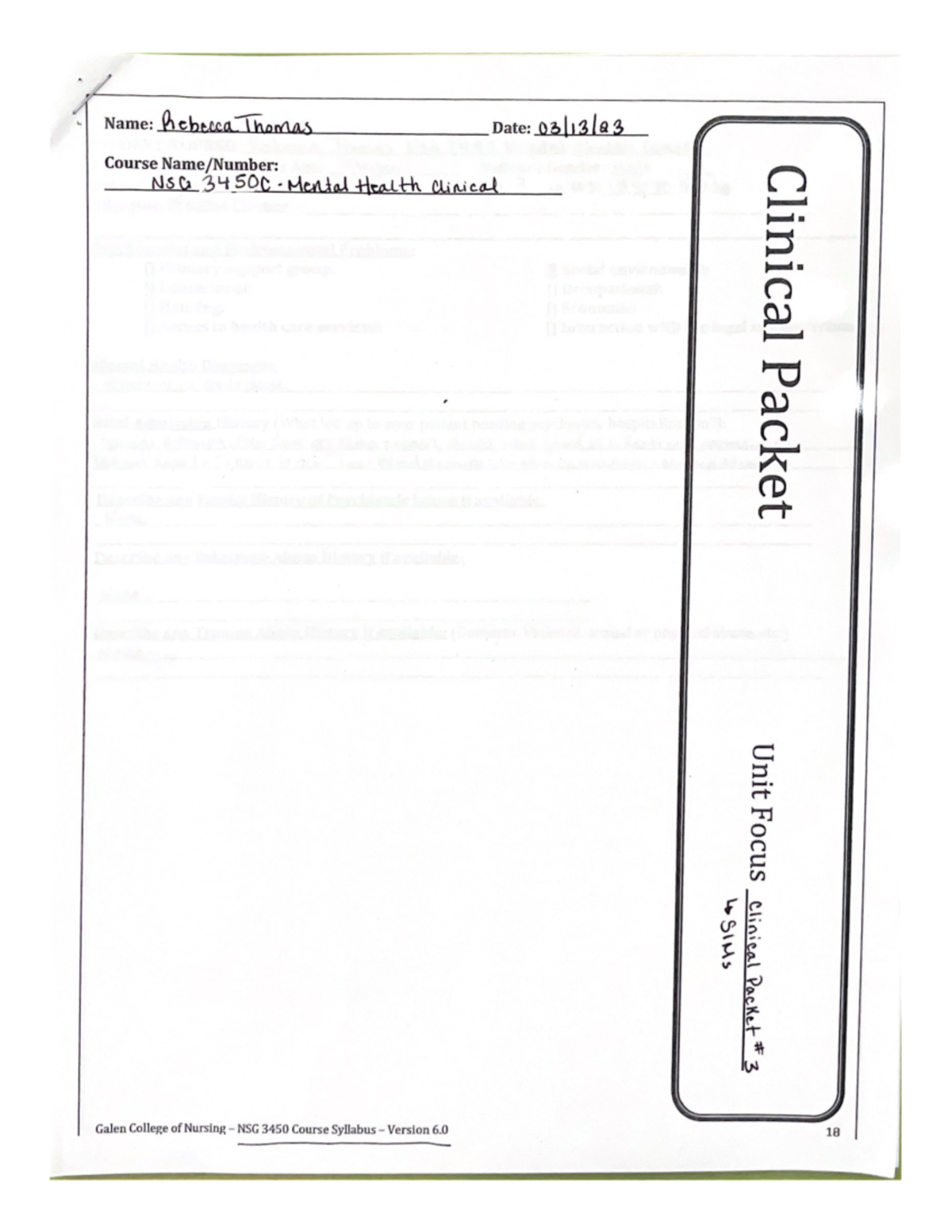 Clinical Packet - N/A - NSG 3450 - Studocu