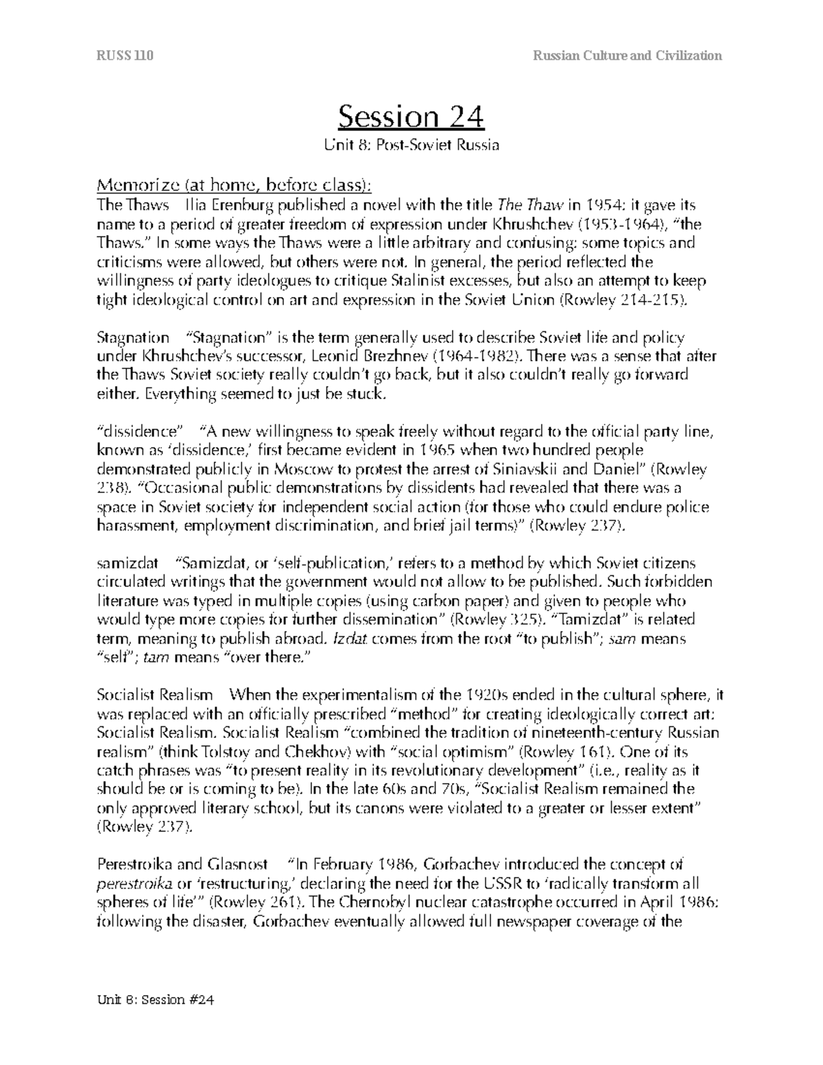 RUSS 110 HW Unit 8 F22 - Homework - Session 24 Unit 8: Post-Soviet ...