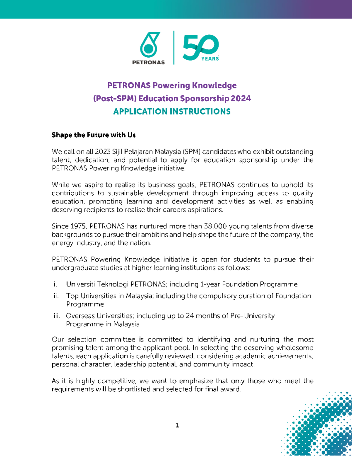 Application Instructions for Petronas Powering Knowledge Education Sponsorship - 2024 - Studocu