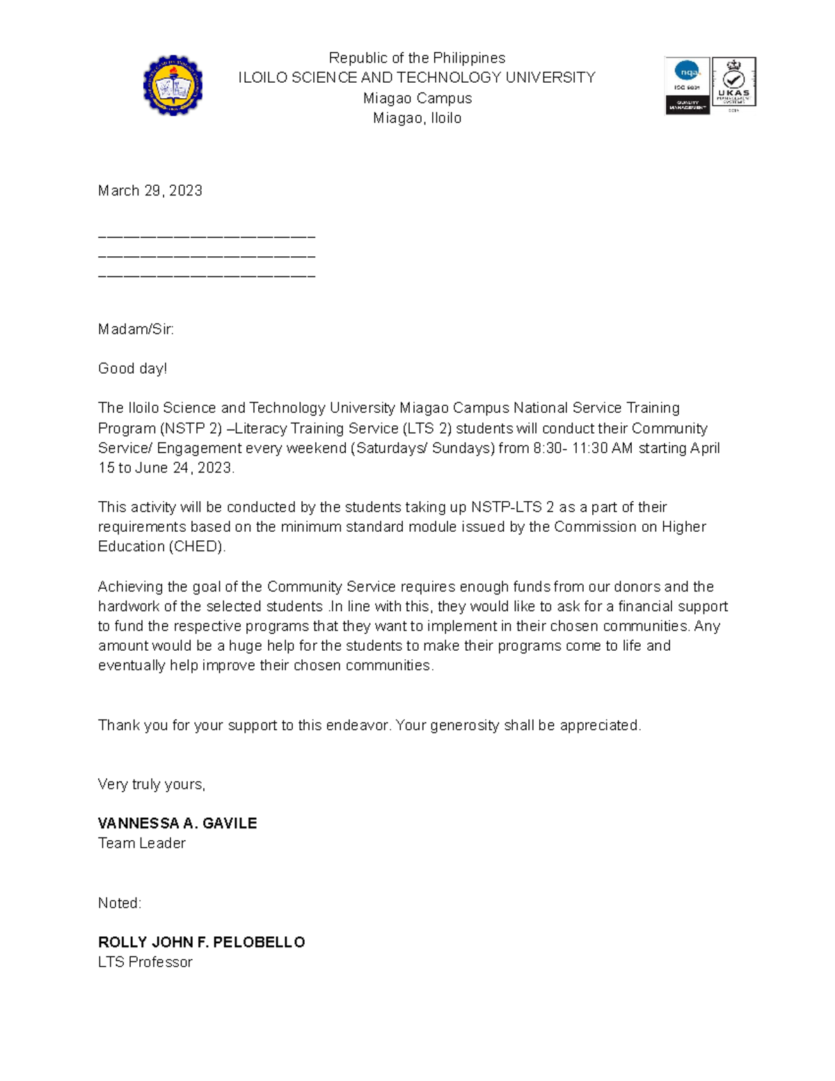 Solicitation-Letter - Hello - Republic of the Philippines ILOILO ...