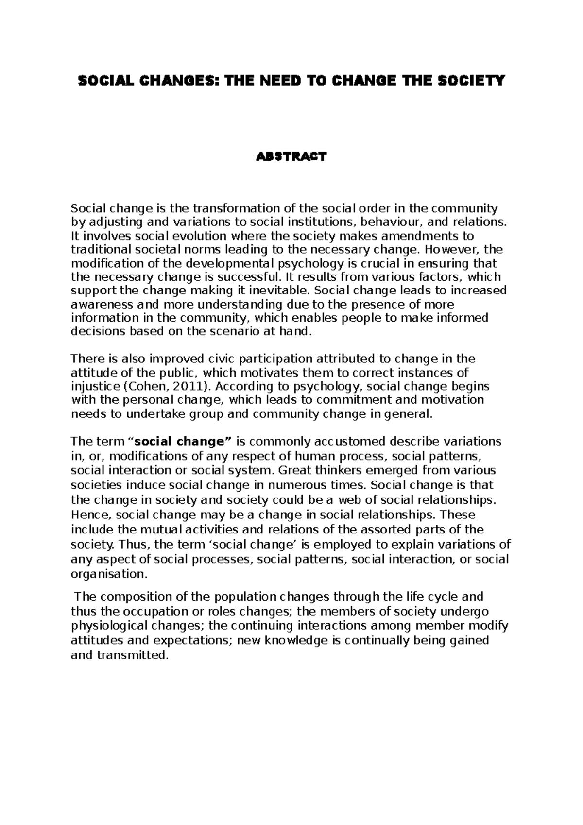 Educ 201 - for teaching - SOCIAL CHANGES: THE NEED TO CHANGE THE ...