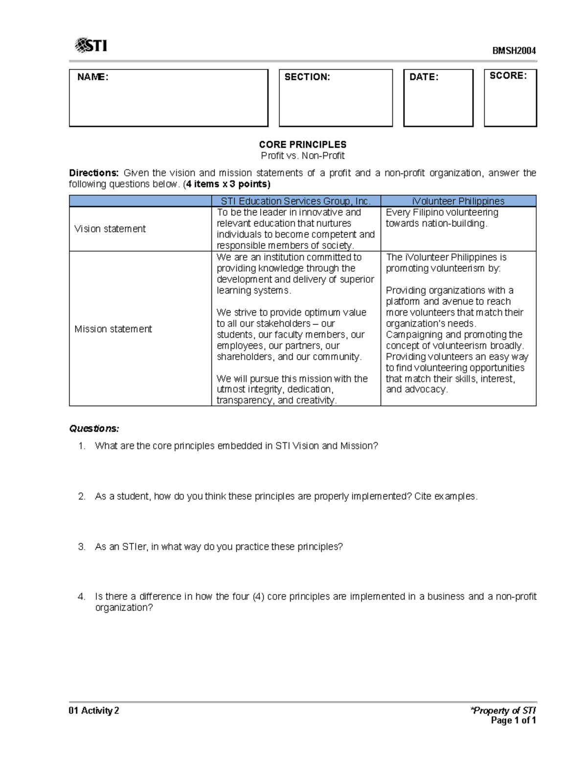 01 Activity 2 - sdfs - BMSH 01 Activity 2 *Property of STI Page 1 of 1 ...