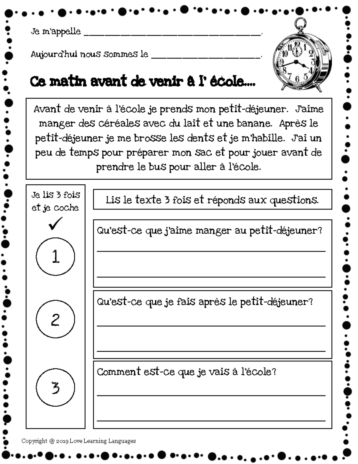 01 - Lire tous les jours de la semaine #1 - French reading program - Je ...