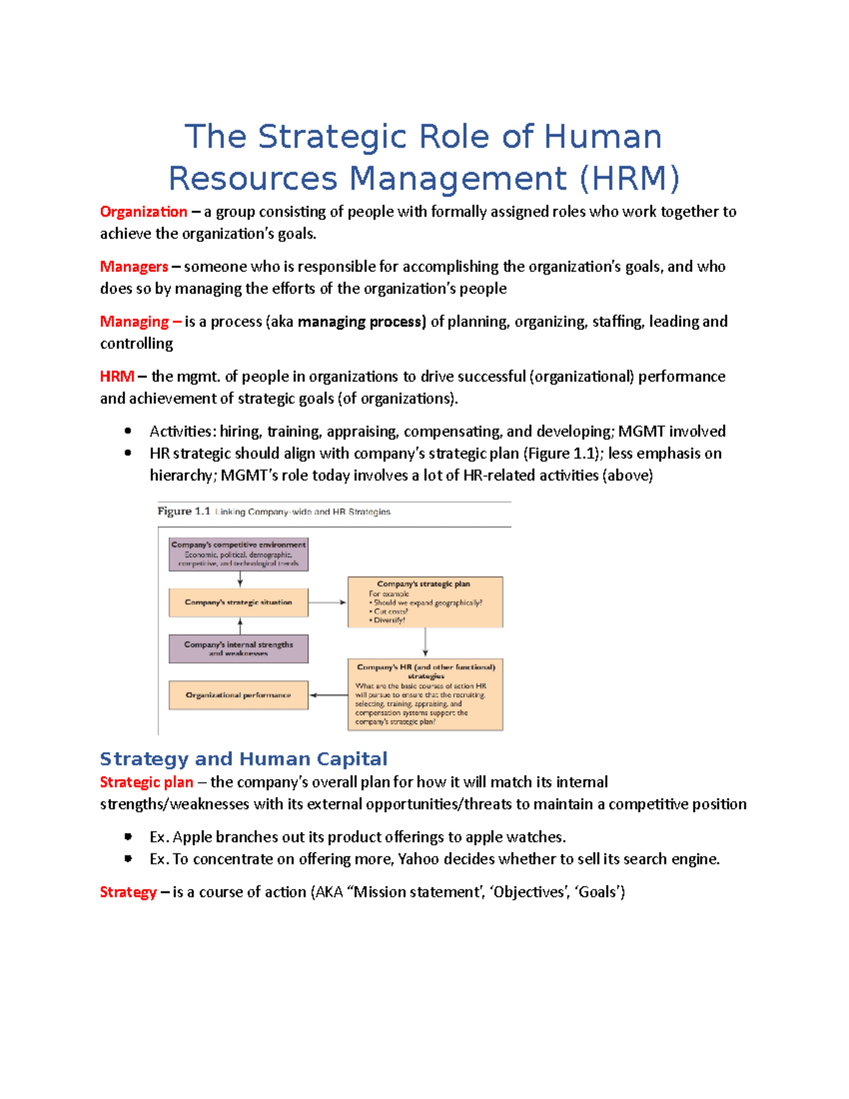 CH1 to CH3 - Lecture notes 1 - The Strategic Role of Human Resources ...