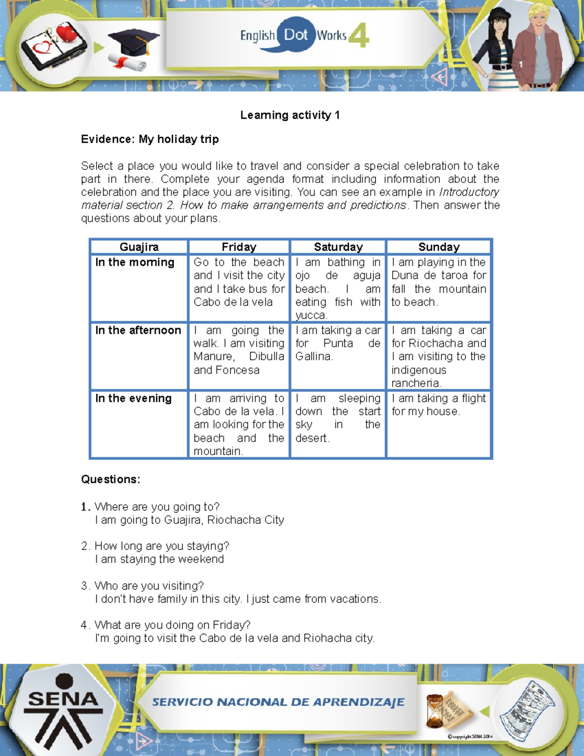 Evidence My holiday trip - Learning activity 1 Evidence: My holiday ...