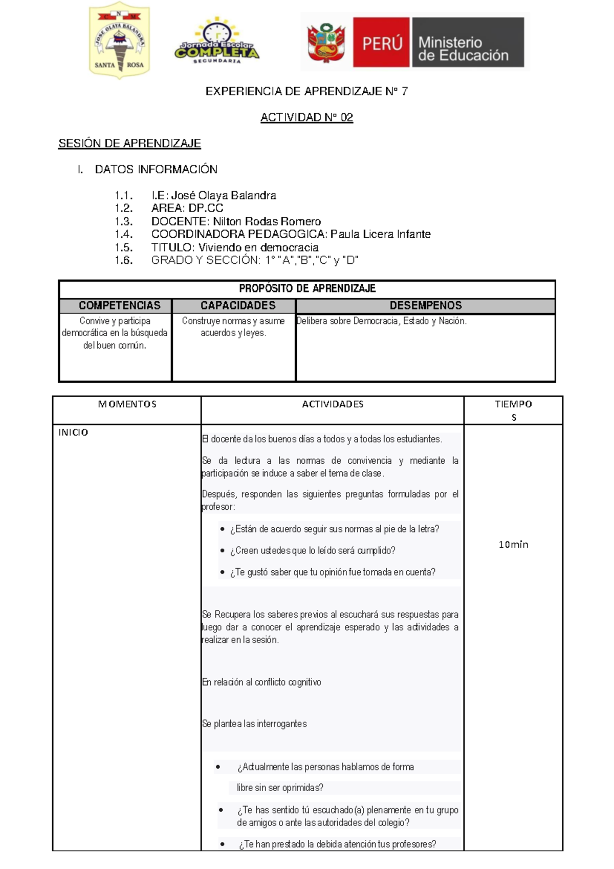 EXP.7 ACT. 2 - SESIÓN - EXPERIENCIA DE APRENDIZAJE N° 7 ACTIVIDAD N° 02 SESIÓN DE APRENDIZAJE I ...