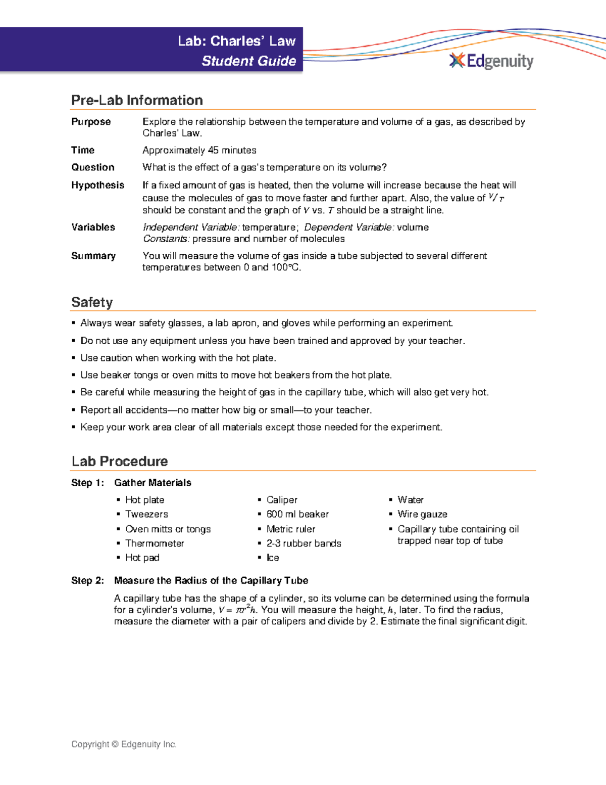 Charles Law Student Guide - Copyright © Edgenuity Inc. Lab: Charles ...