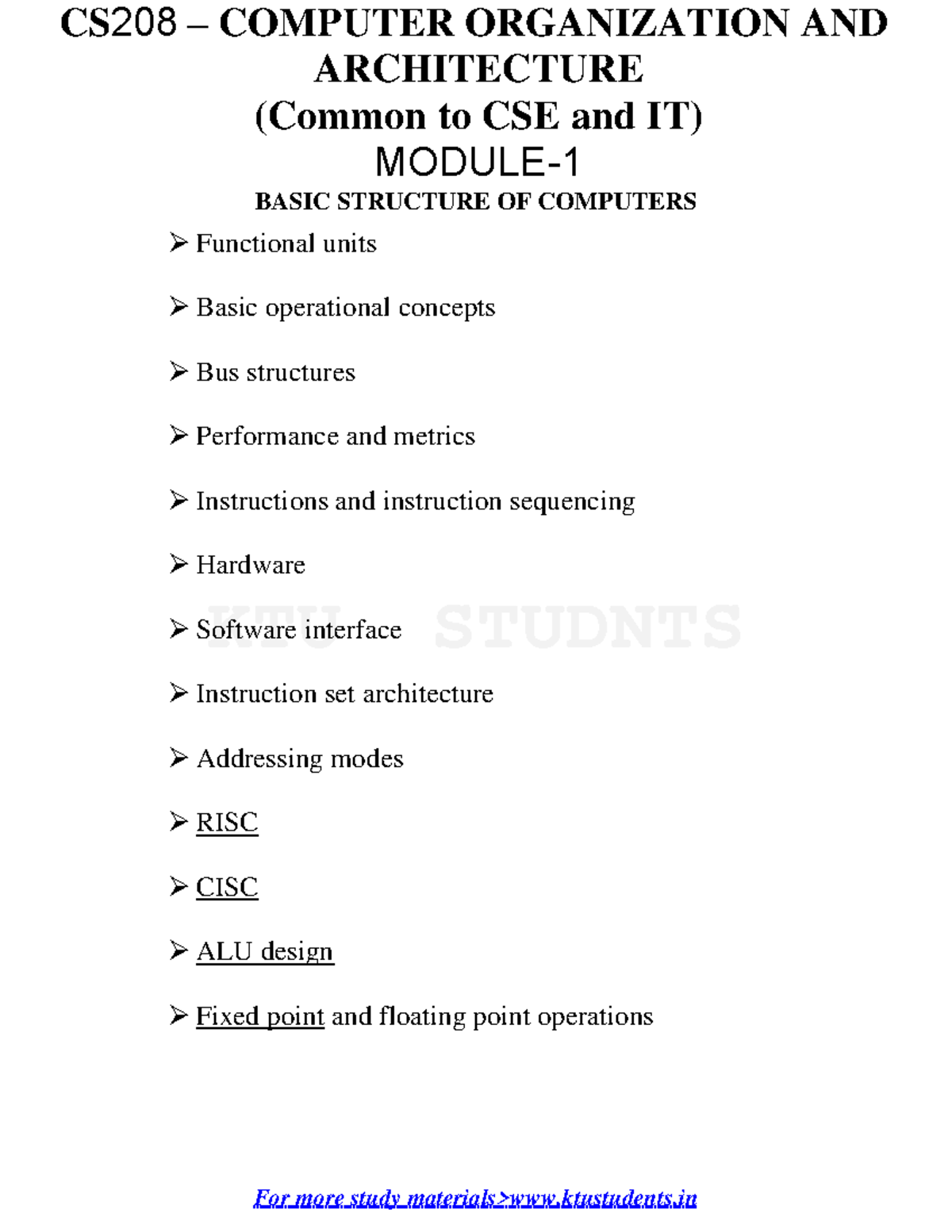 CS202-COA Module-1 - BASIC STRUCTURE OF COMPUTERS Functional units ...