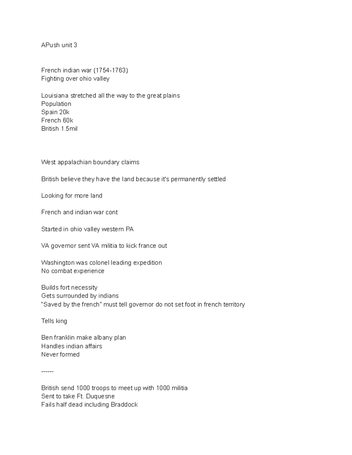 APush unit 3 - Notes from in class lecture - APush unit 3 French indian ...