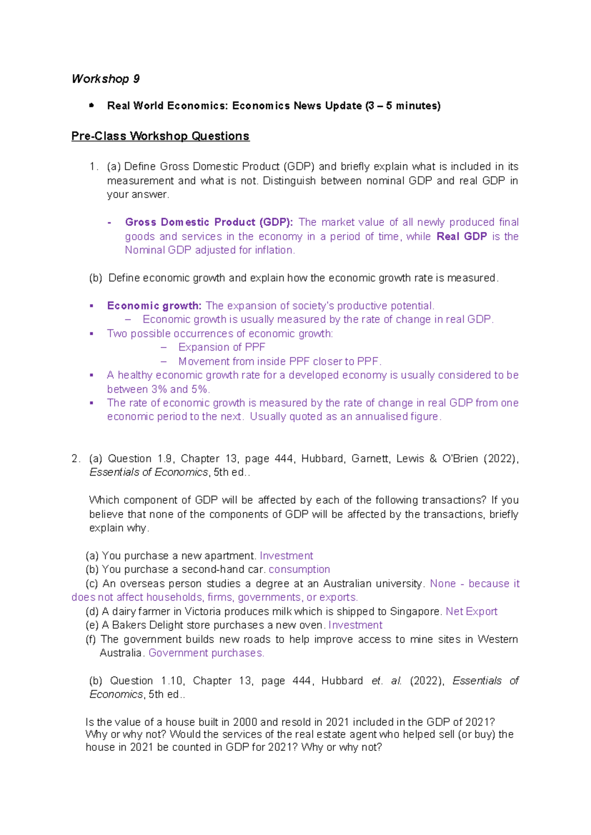 BUS171 WS 9 - pre-WS questions solutions - Workshop 9 Real World ...