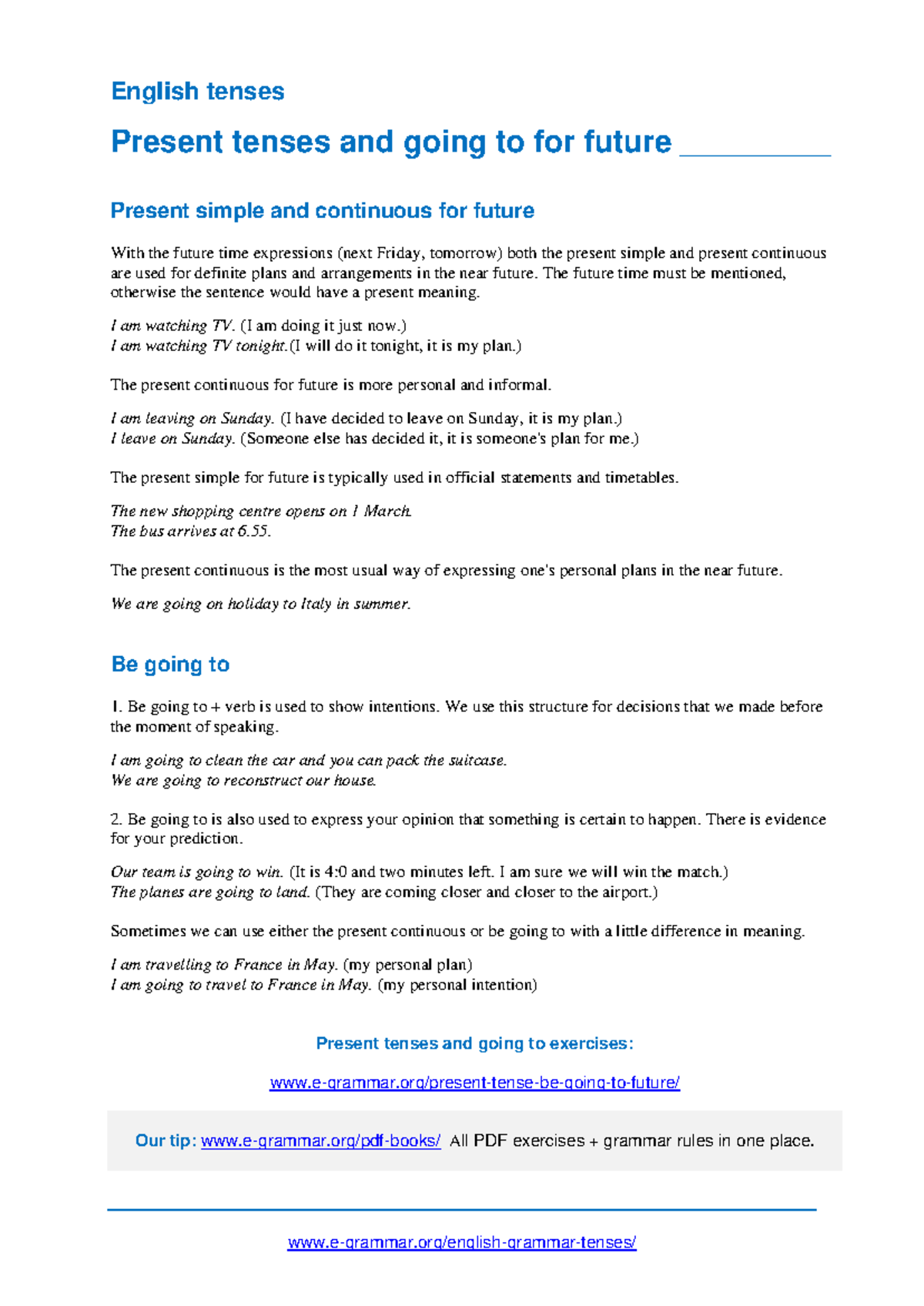 Present tenses going to - e-grammar/english-grammar-tenses/ English ...