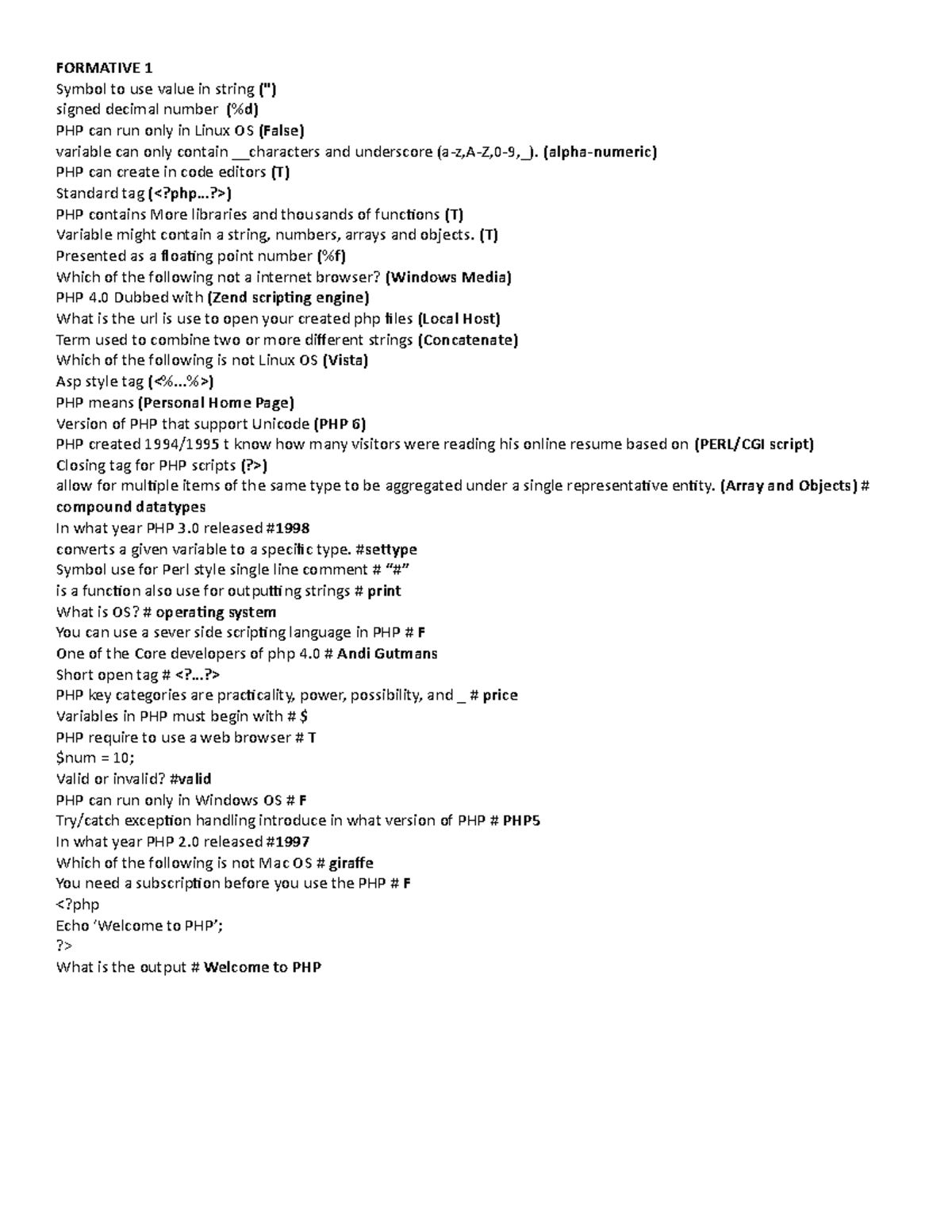 PHP- Formatives - thisd - FORMATIVE 1 Symbol to use value in string ...