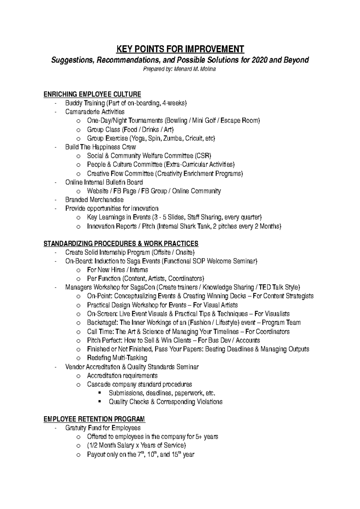 KEY Points FOR Improvement - KEY POINTS FOR IMPROVEMENT Suggestions ...