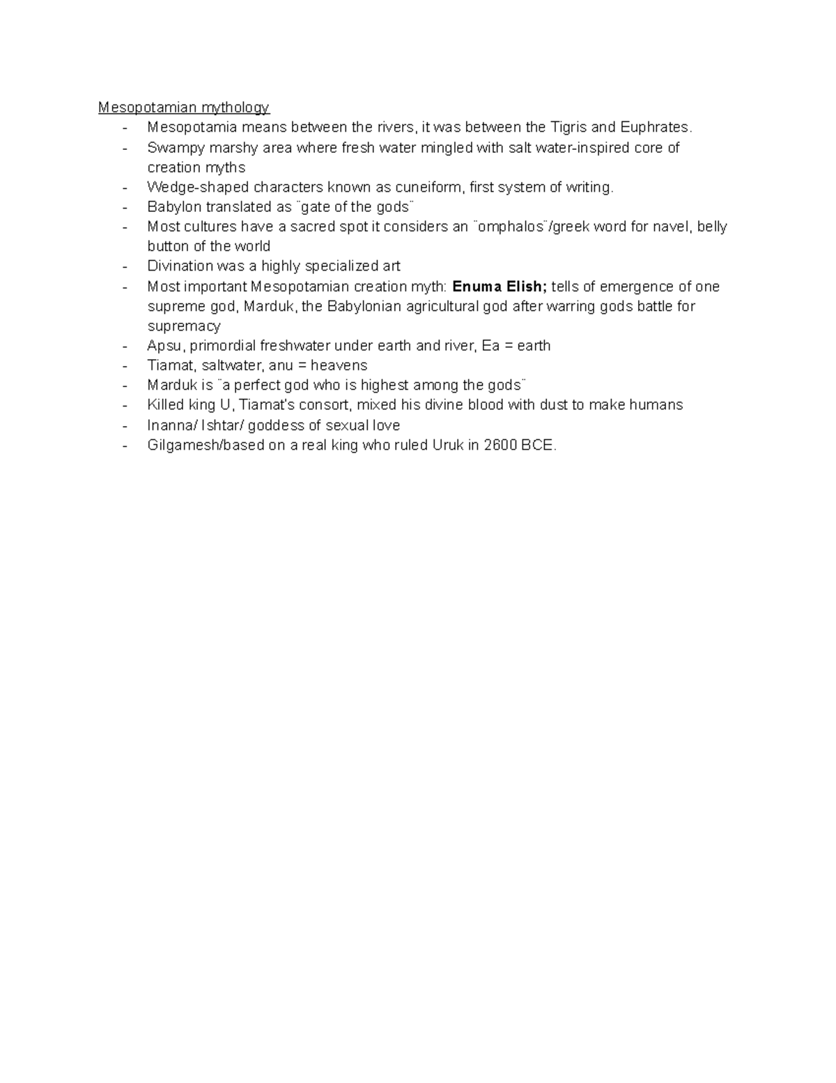Mythology - Notes from class discussion over Greek gods. - Mesopotamian ...