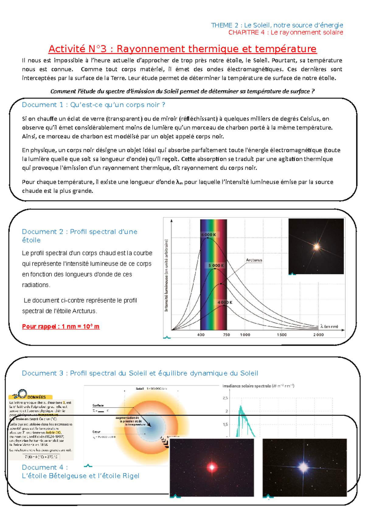 Activité N°3 Rayonnement thermique et température - THEME 2 : Le Soleil ...