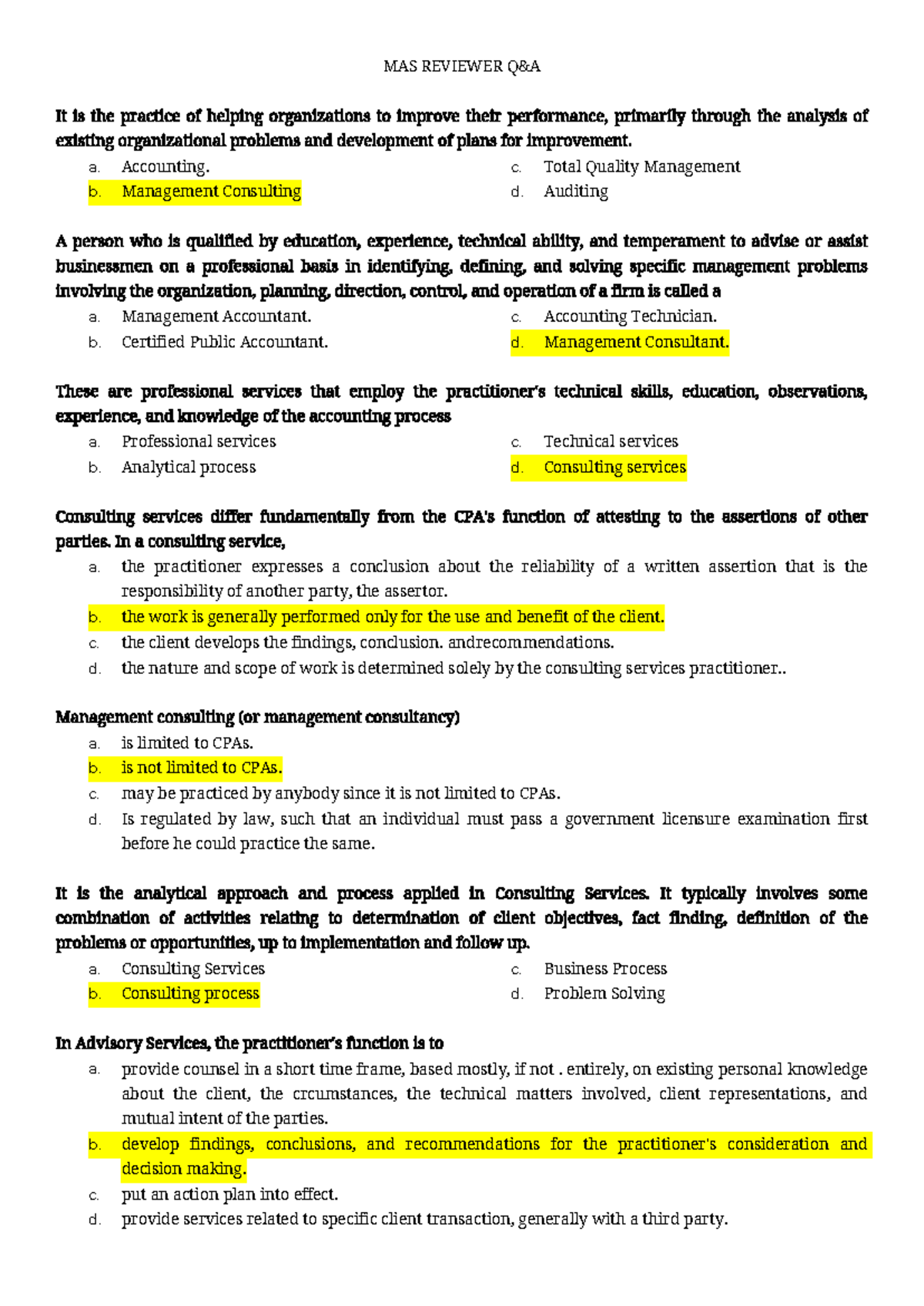 MAS Reviewer Q&A - asfdfdfgb - MAS REVIEWER Q&A It is the practice of ...