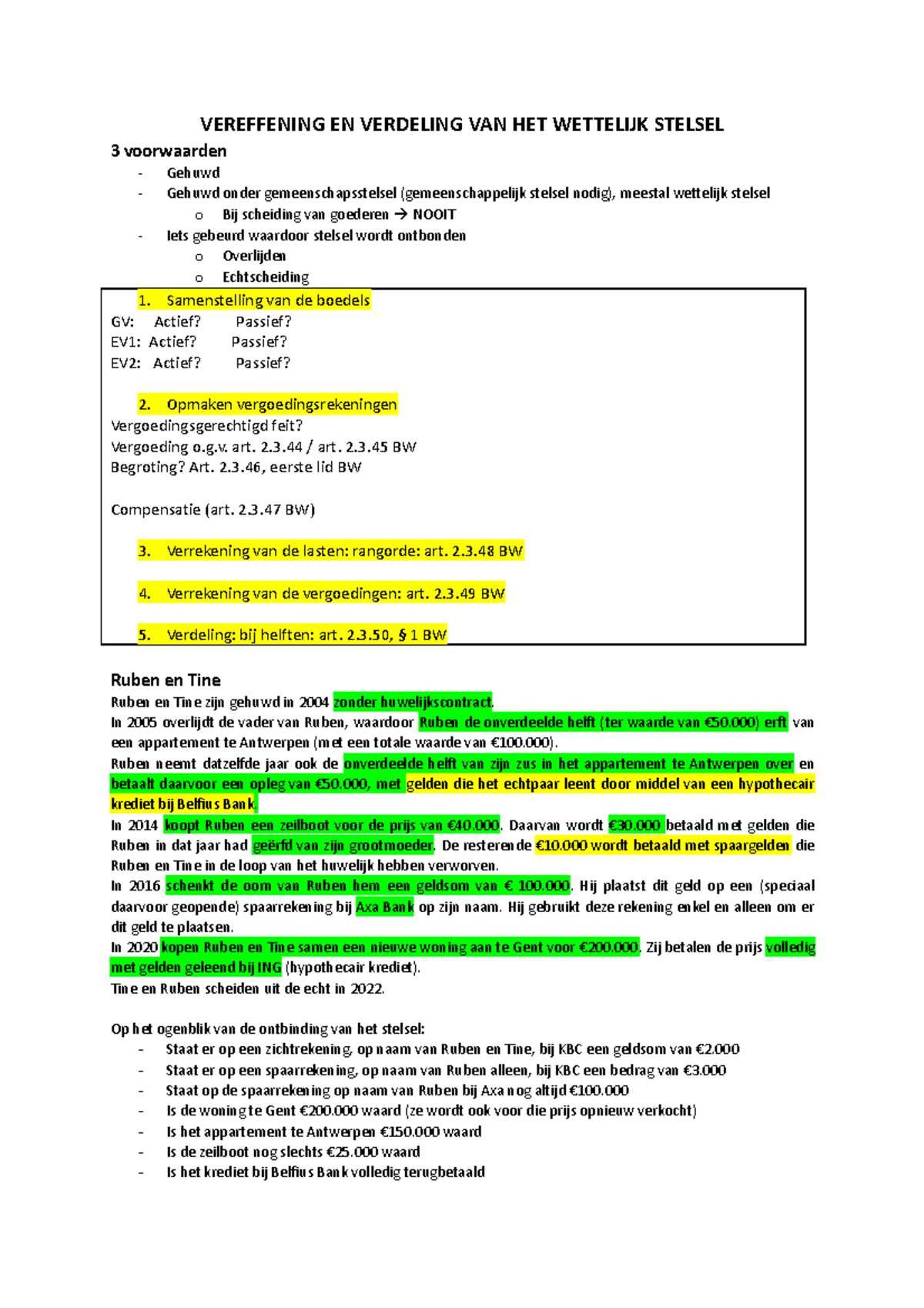 Casussen (vereffening en verdeling) - VEREFFENING EN VERDELING VAN HET ...