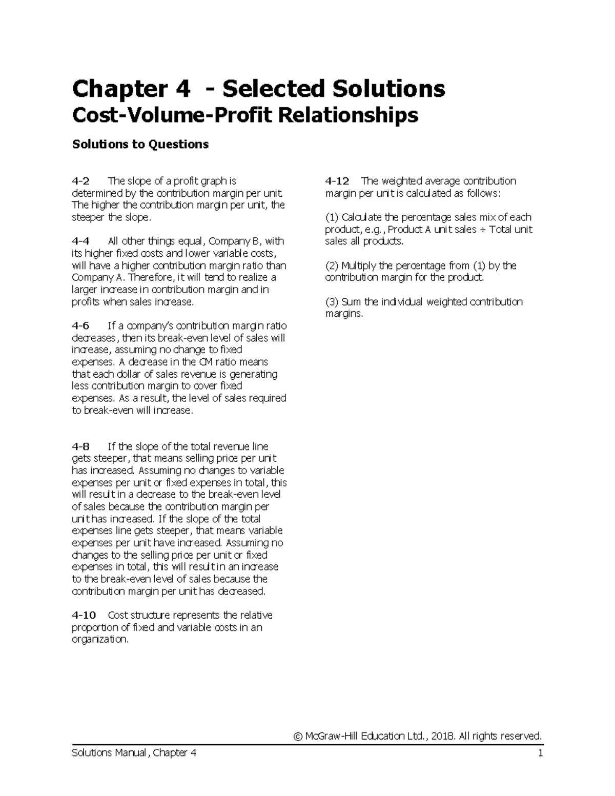 Ch 4 - Selected Solutions - © McGraw-Hill Education Ltd., 2018. All ...