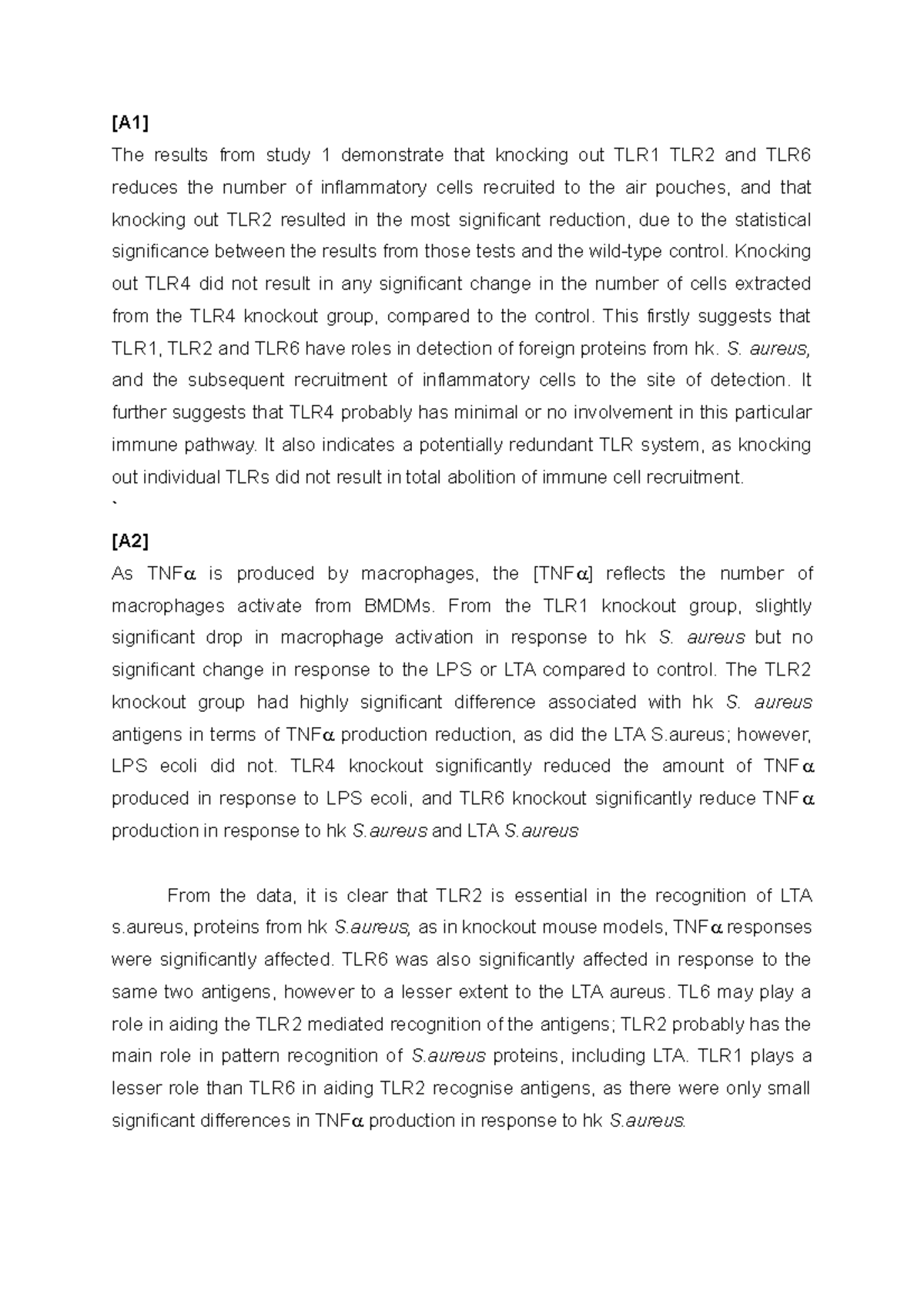 Practical notes 1 - Lab essay 1 - [A1] The results from study 1 ...