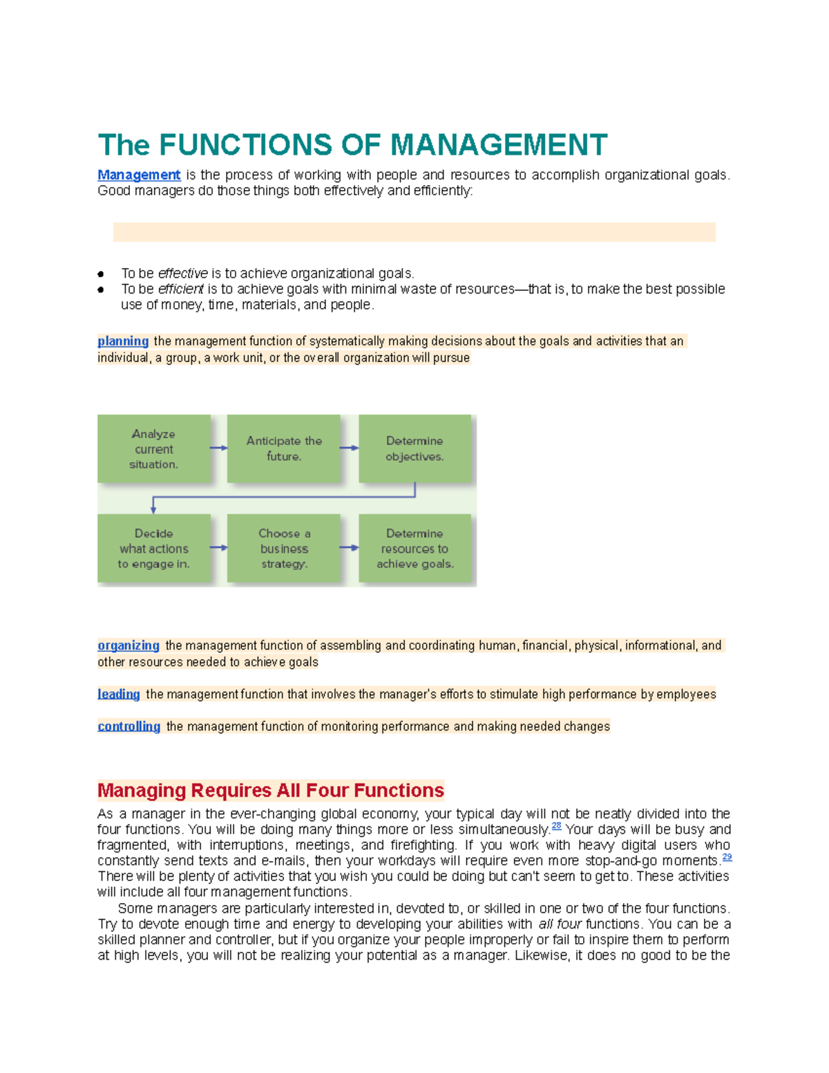 MT140 Unit 1 Studynotes, Chapter 1 - The FUNCTIONS OF MANAGEMENT ...