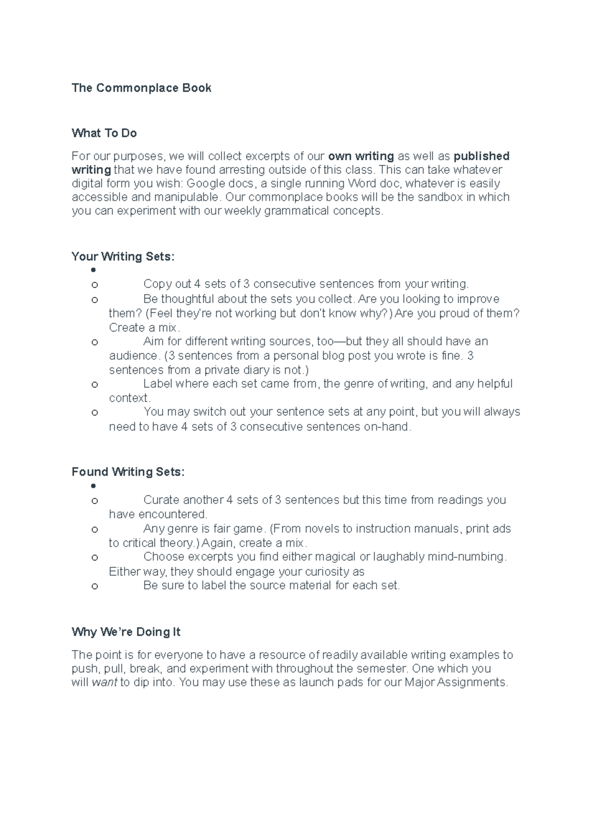 The Commonplace Book - The Commonplace Book What To Do For our purposes ...