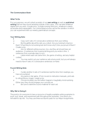 Commonplace Assignment 1 - Professor Brandon Wicks ENGRD 223 ...