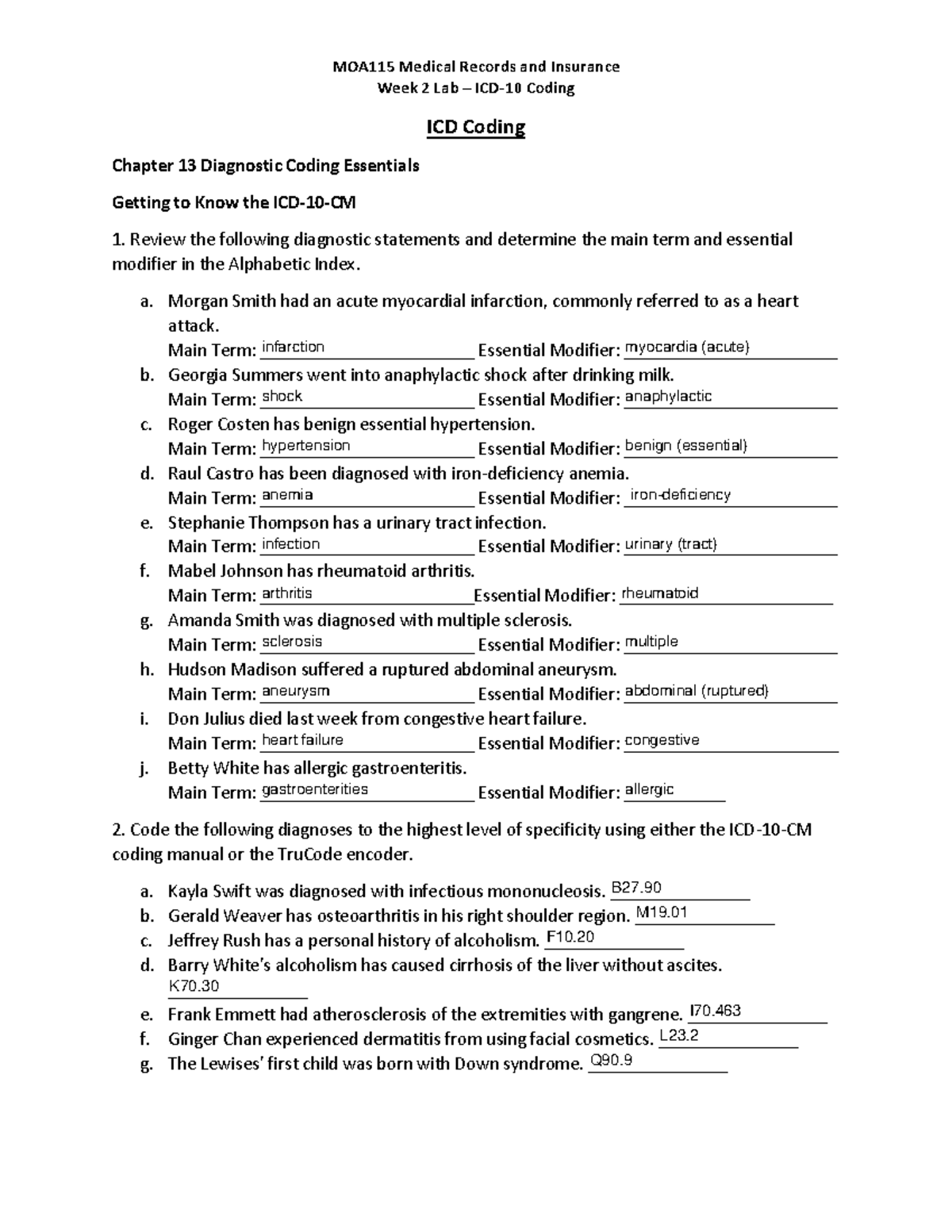 Week 2 Online Lab - doc - MOA115 Medical Records and Insurance Week 2 ...