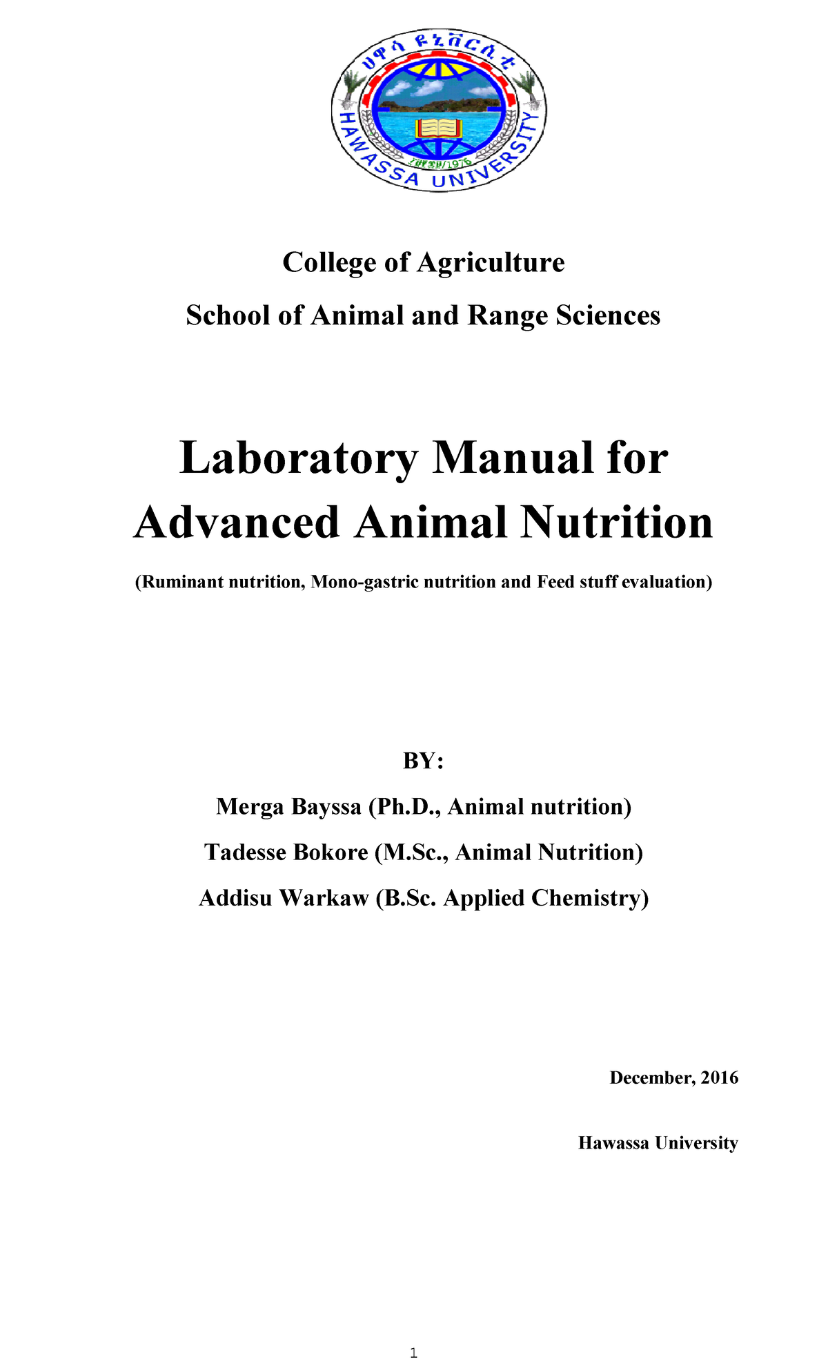 Advanced animal nutrition lab man - School of Animal and Range Sciences ...