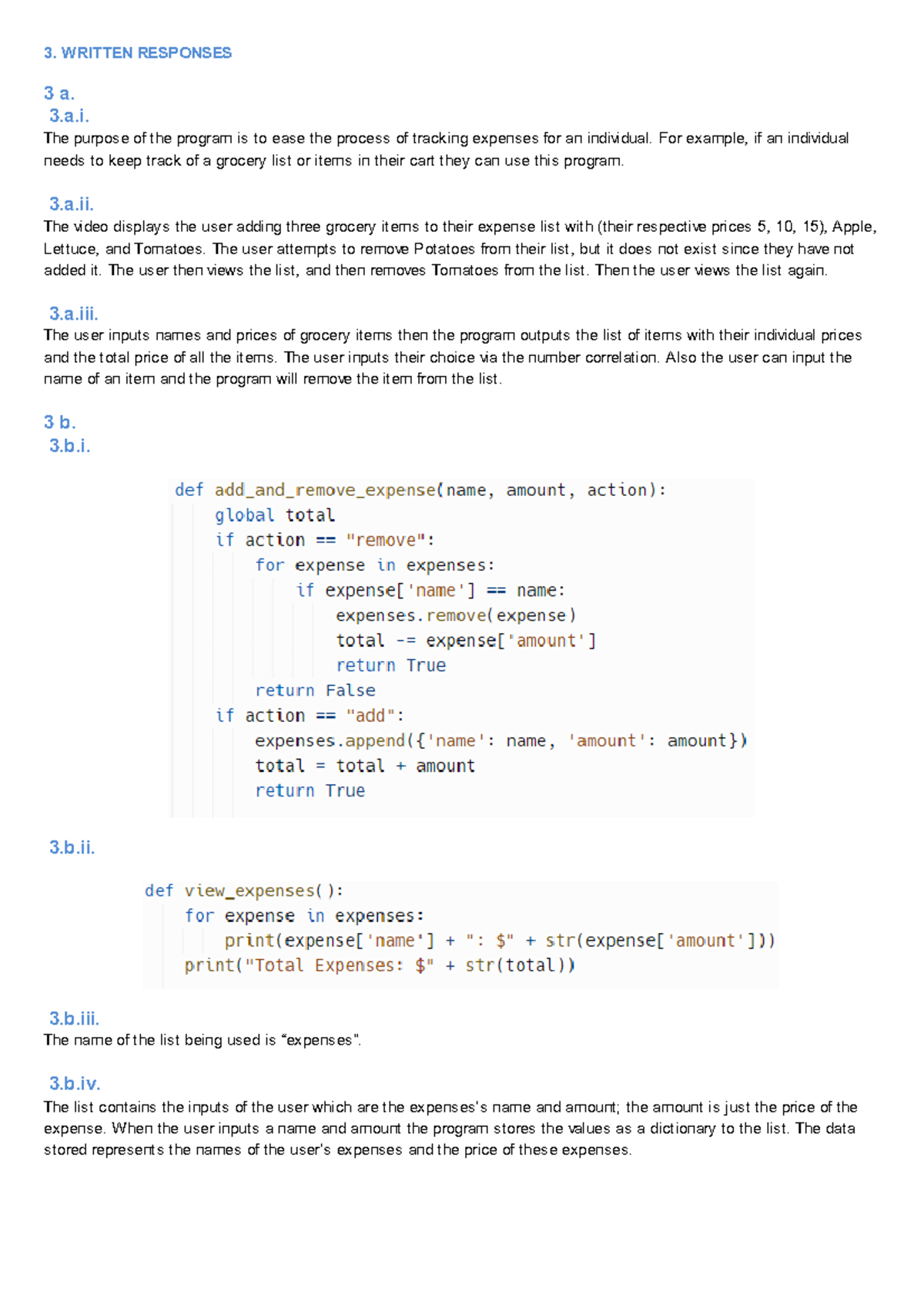 95793 Z52 WR - Notes - 3 a. 3 b. 3. WRITTEN RESPONSES 3.a. The purpose ...