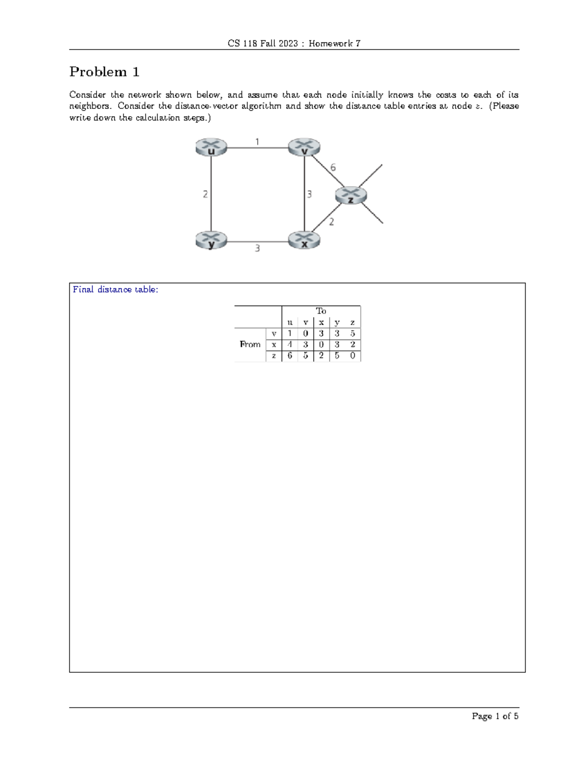Cs118 f23 hw7-sol - Sol to Hw 7 - Problem 1 Consider the network shown below, and assume that ...