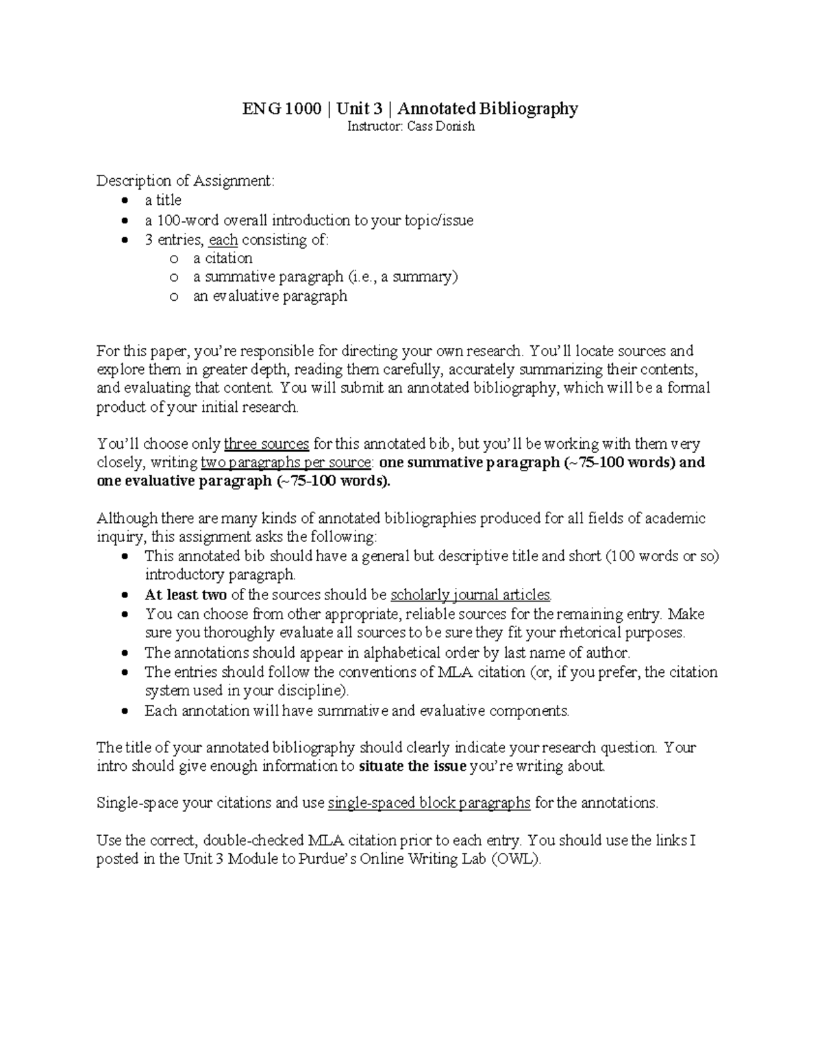 English 1000 Annotated Bibliography - ENG 1000 | Unit 3 | Annotated ...