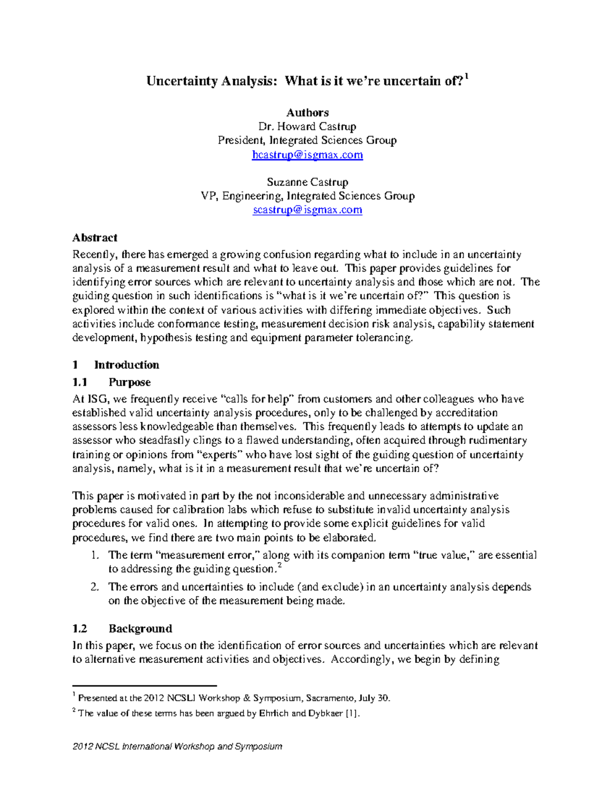 Uncertainty Analysis 2012 Ncsli Conference - Uncertainty Analysis: What ...