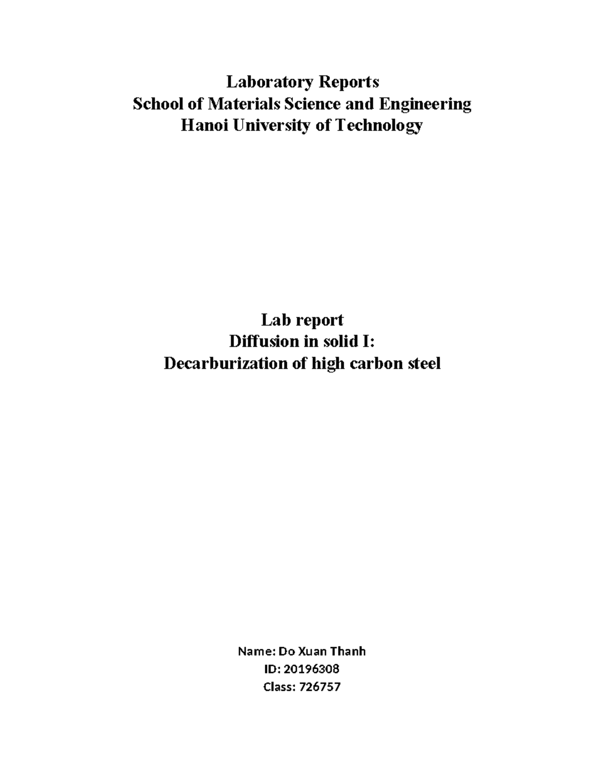 Diffusion - Giao dien - Laboratory Reports School of Materials Science and Engineering Hanoi ...