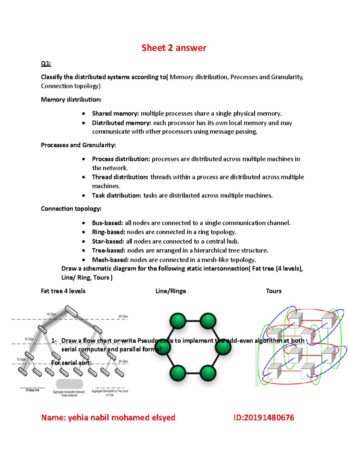 Sheet 2 - distributed systems - Sheet 2 answer Q1: Classify the ...