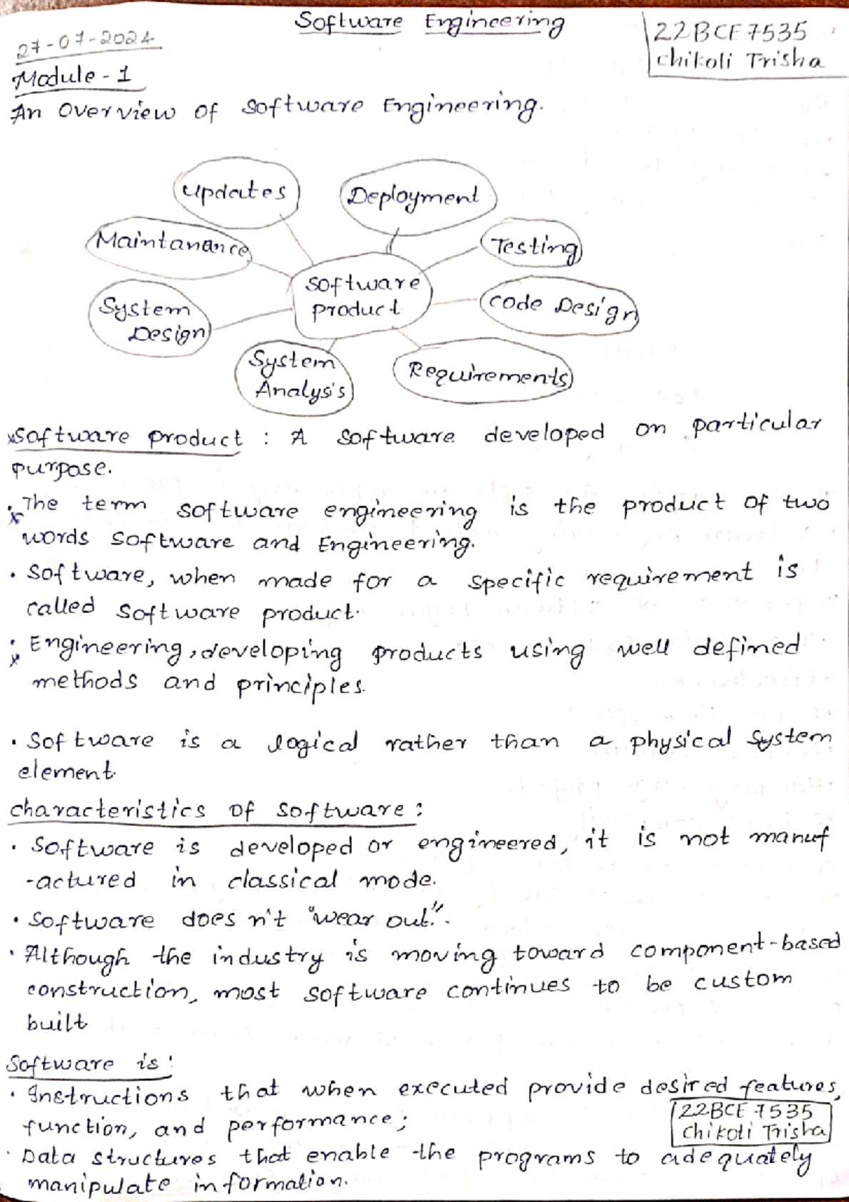 22BCE7535 Software Engineering Notes - Software Engineering 22BCE 7535 ...