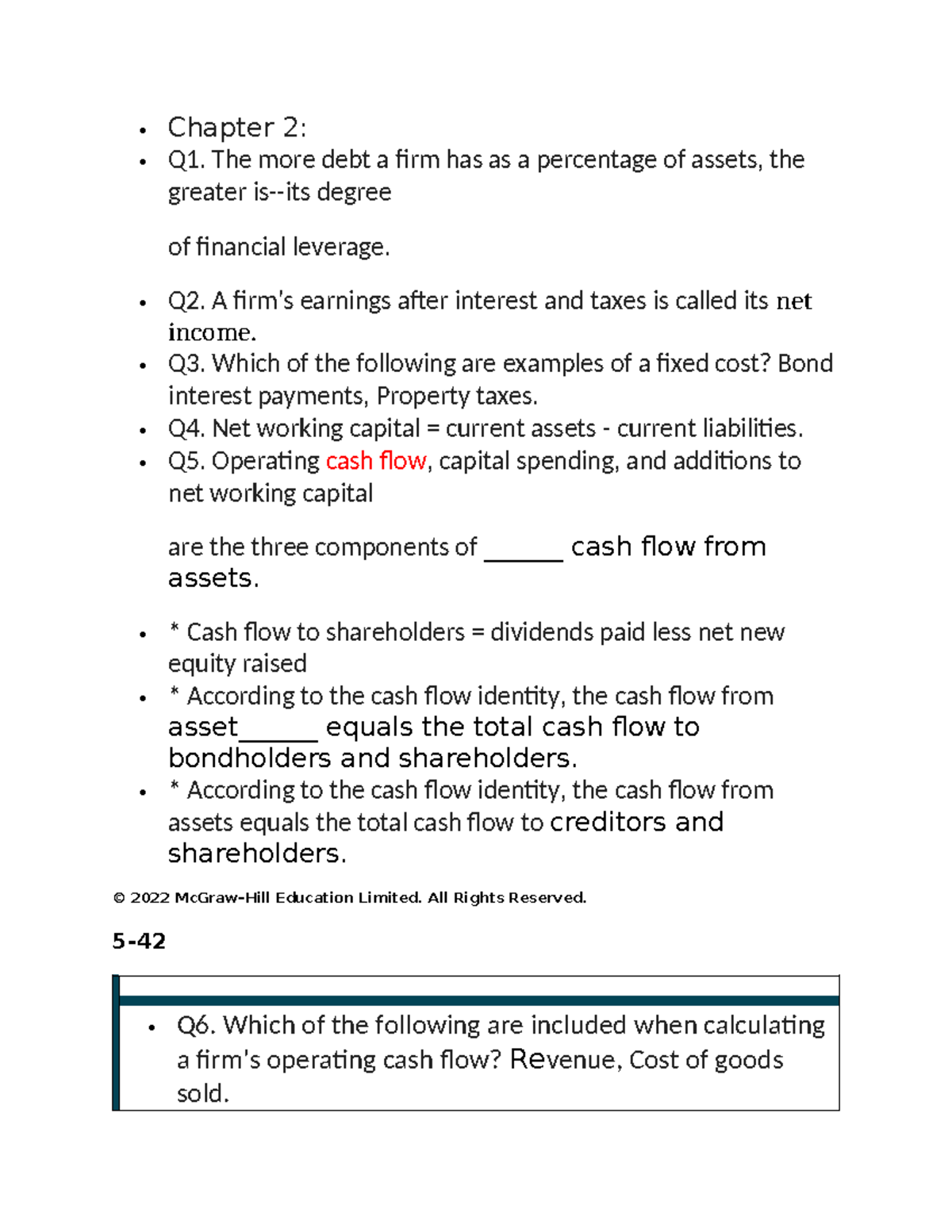 Finance Chapter 5 connect solution - Chapter 2: Q1. The more debt a firm has as a percentage of ...