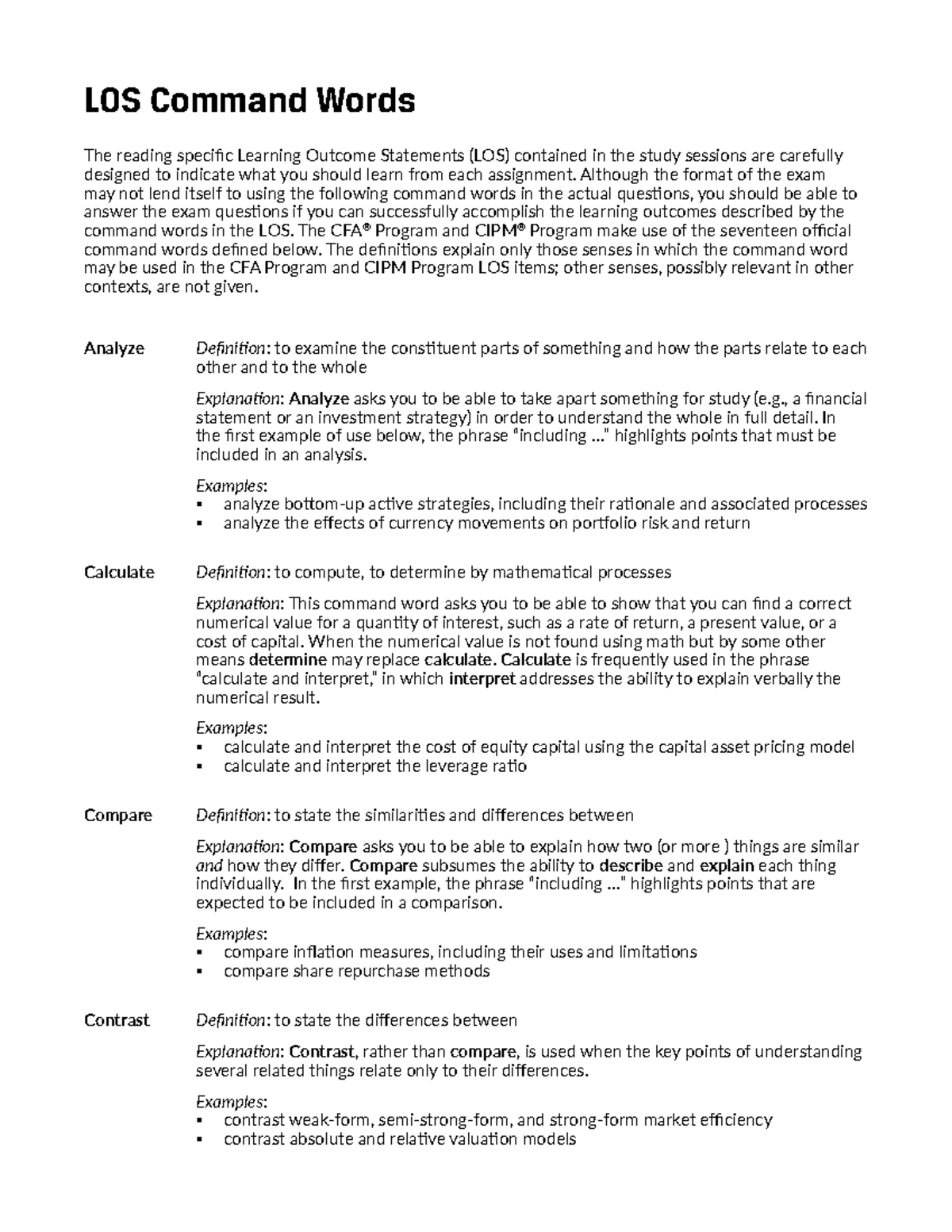 Cfa and cipm los command words - 0976 - U of T - Studocu