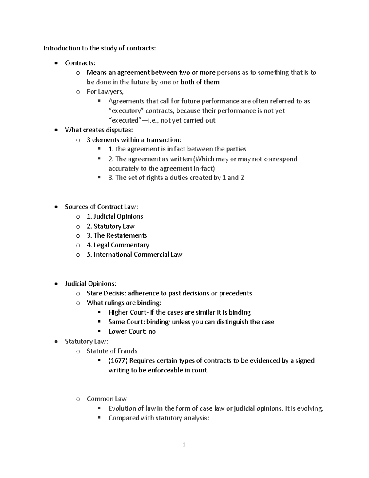 Contracts Outline - Introduction to the study of contracts: Contracts ...