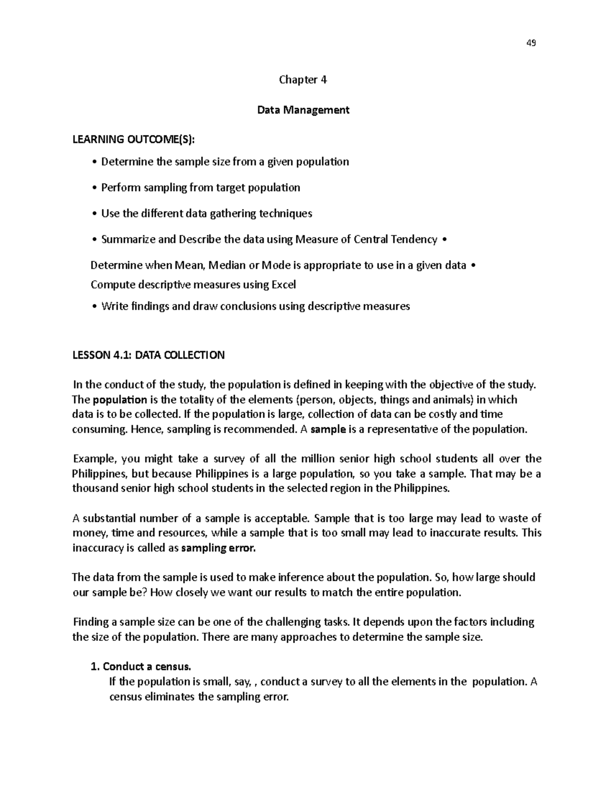 Chapter-4 Data Management - 49 Chapter 4 Data Management LEARNING OUTCOME(S): ∙ Determine the ...