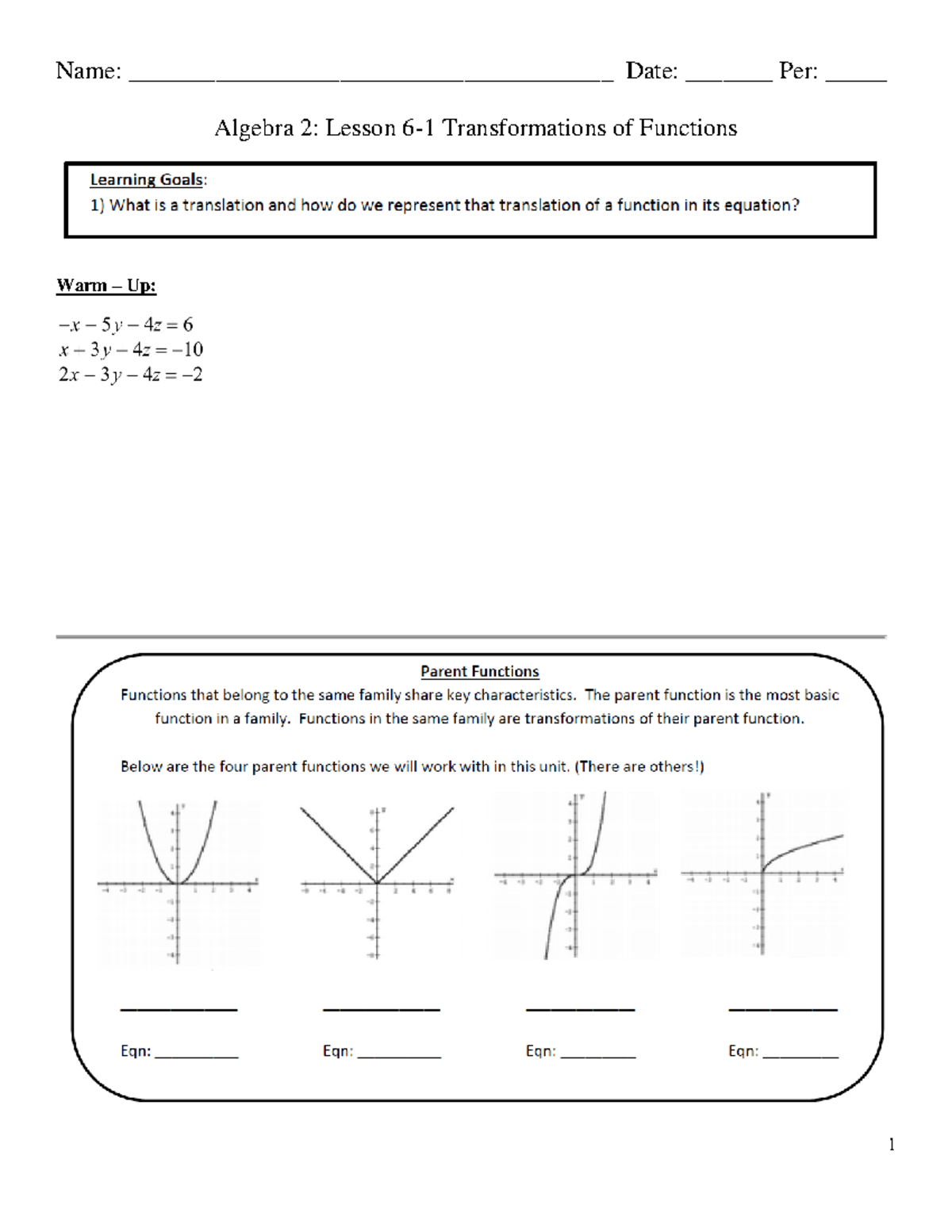 Transformation of Functions 2019 - Name ...
