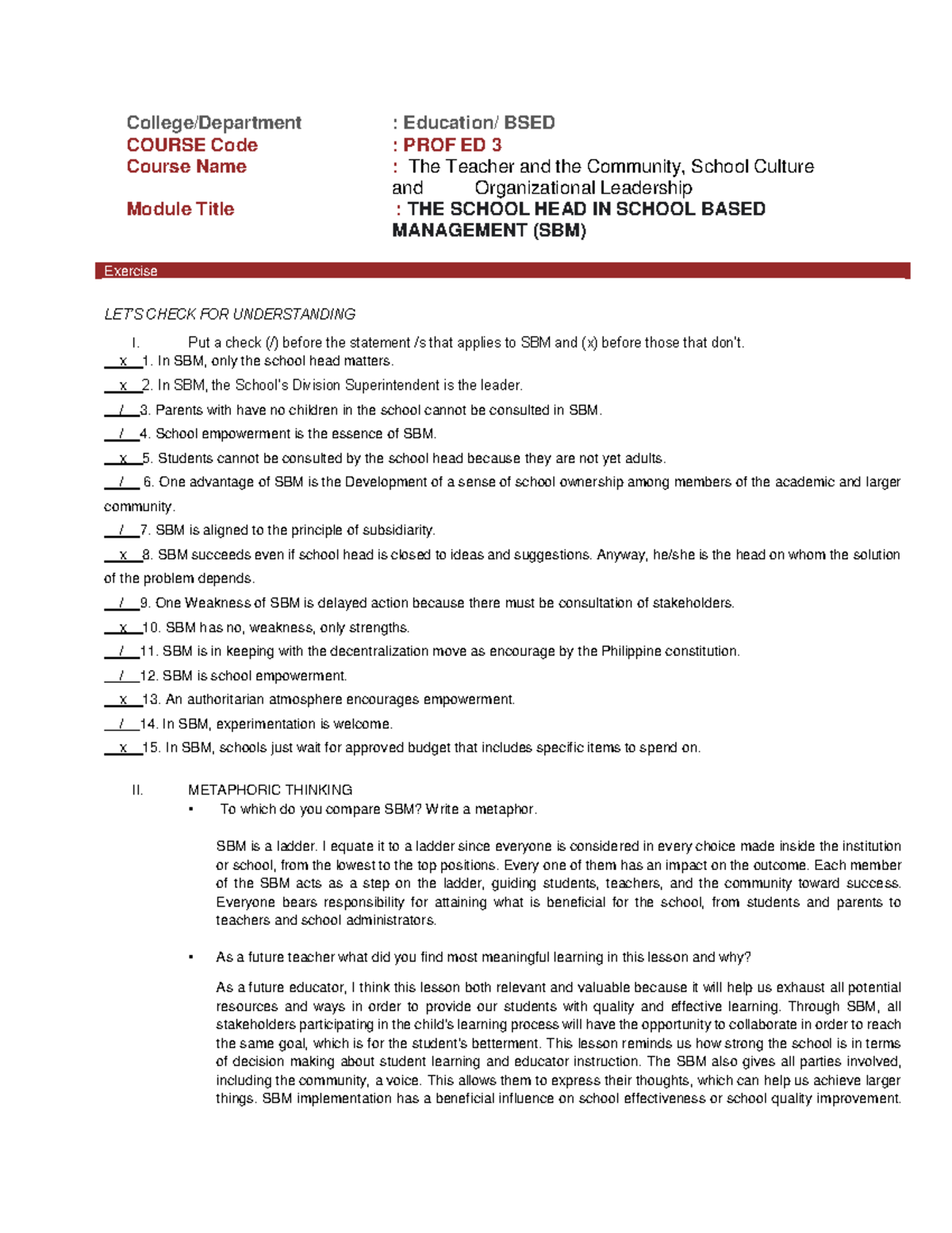 THE School HEAD IN School Based Management (SBM) - Pulgo - College ...