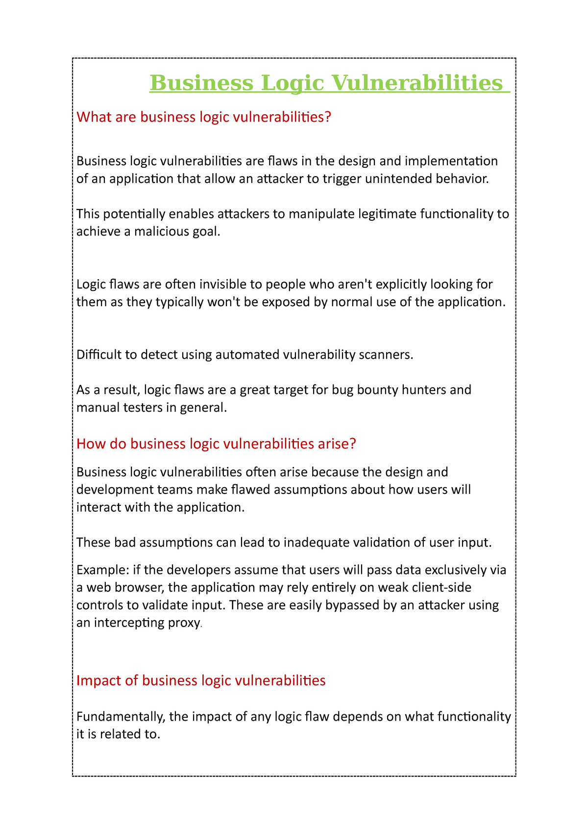 Business Logic Vulnerabilities - This potentially enables attackers to ...