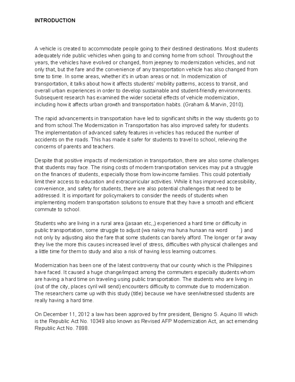 Introduction - Draft in practical research. - INTRODUCTION A vehicle is ...