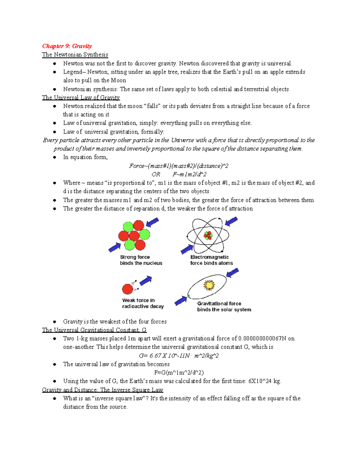Physics Chapter 9 and 10 Notes - Chapter 9: Gravity The Newtonian ...